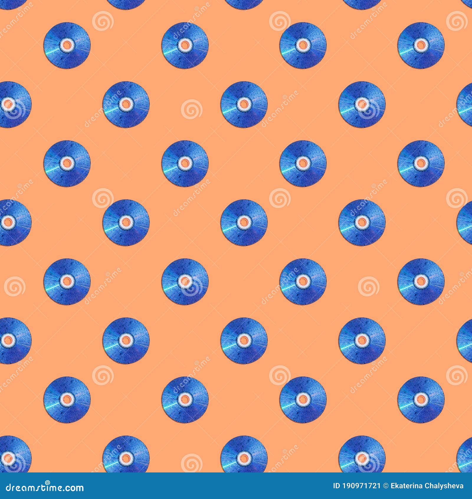 Seamless Pattern of CD Disk Against Orange Background, Retro Style ...