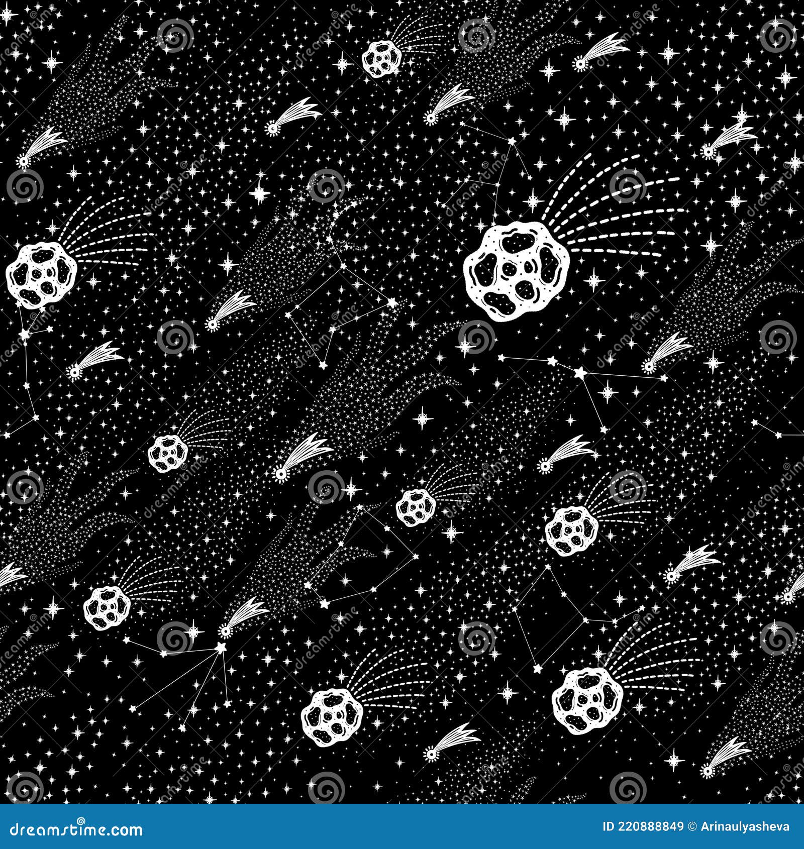 Pattern With A Celestial Theme, Featuring Stars, Moons, And Other ...