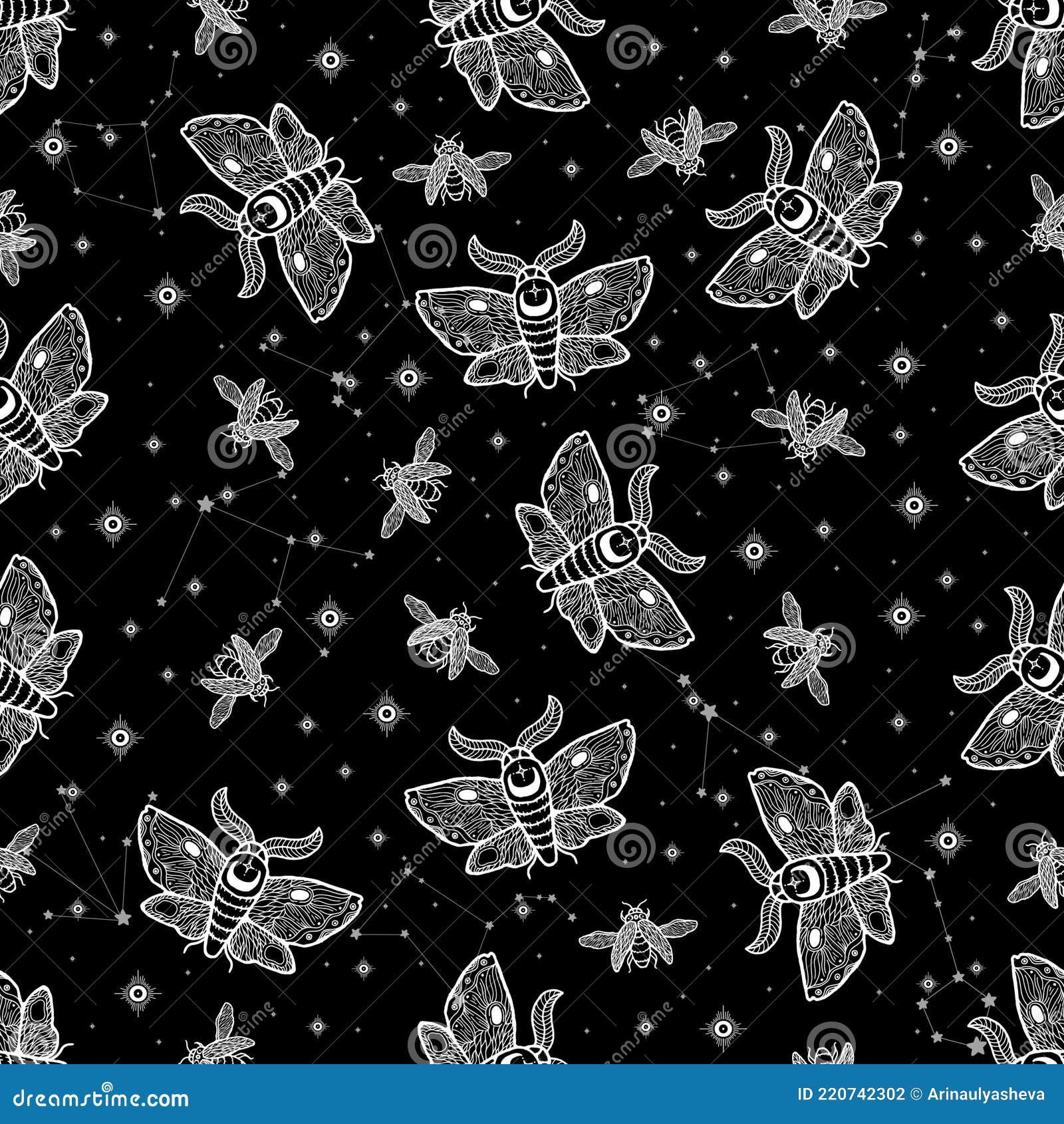 Seamless Pattern Celestial Moth Insect Abstract Symbol Space.Astrology ...