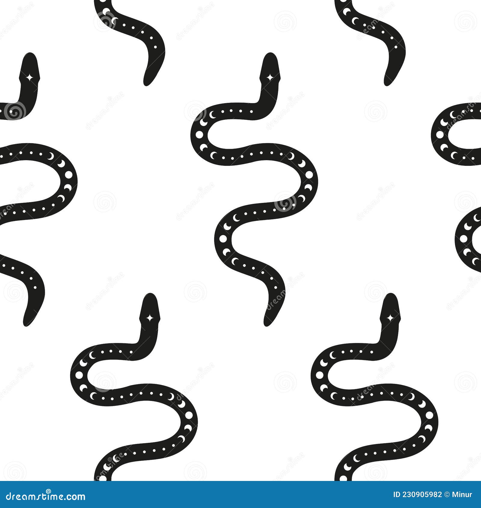 Seamless Pattern with Celestial Snakes and Moon Phases. Stock Vector ...