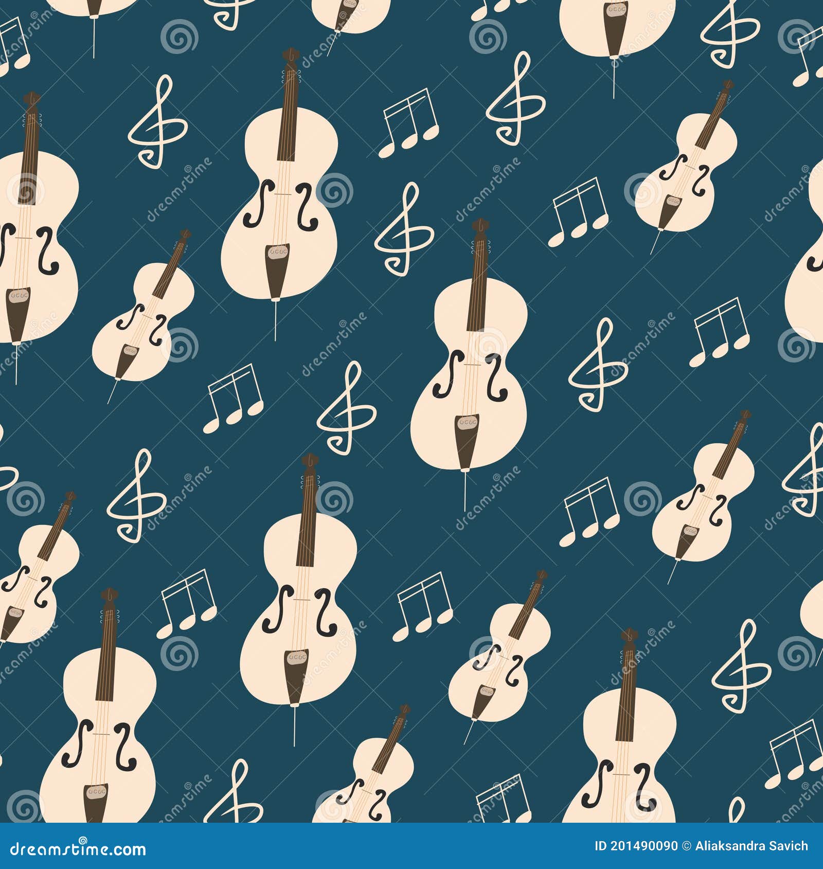 Seamless Pattern with Cello, Musical Notes and Treble Clef ...