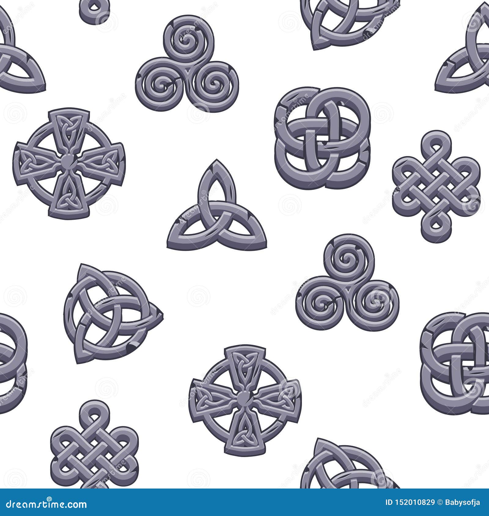 Seamless Pattern Celtic Symbols. Cartoon Set Celtic Icons On White ...