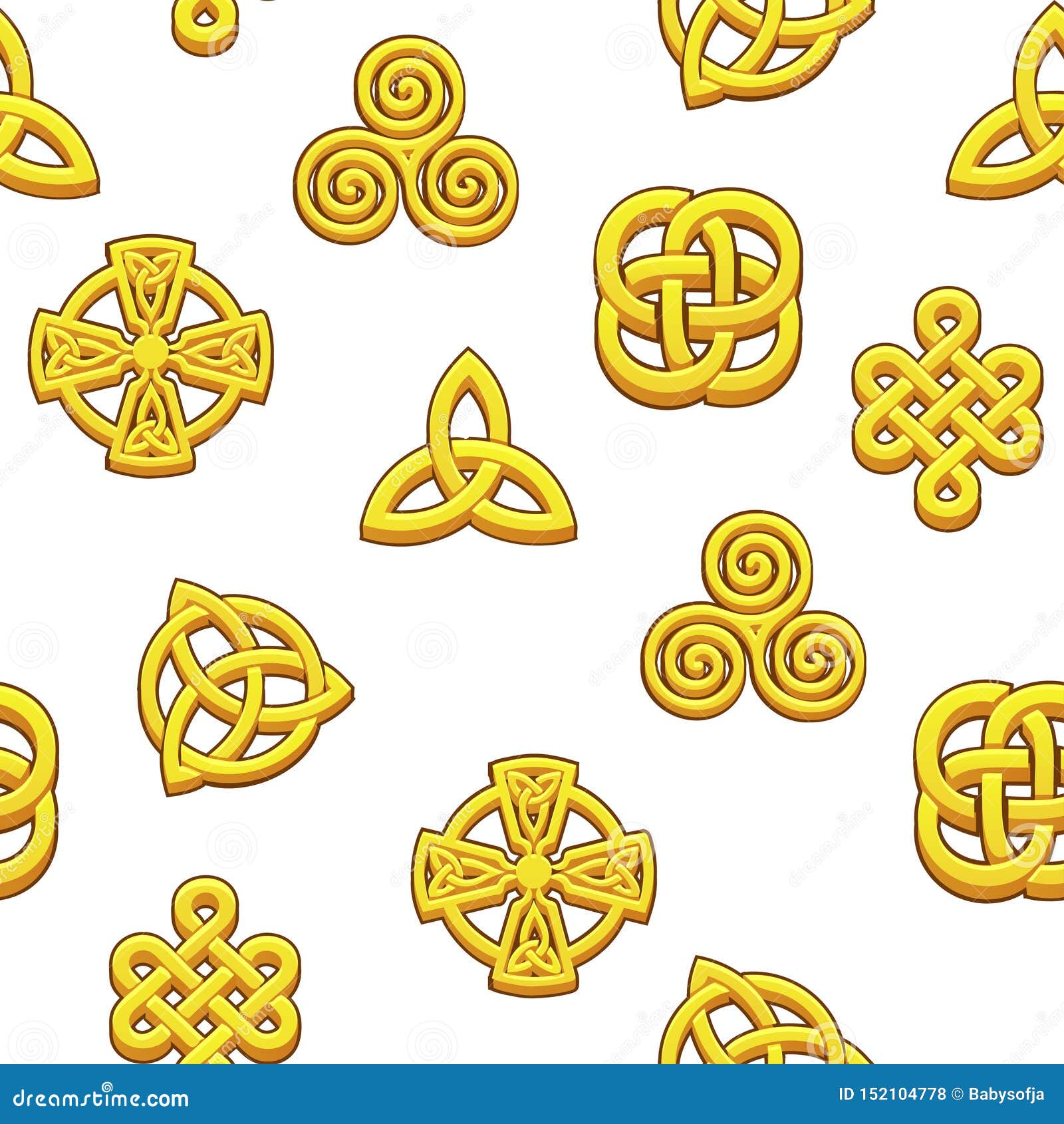 Seamless Pattern Celtic Symbols. Golden Celtic Icons on White ...
