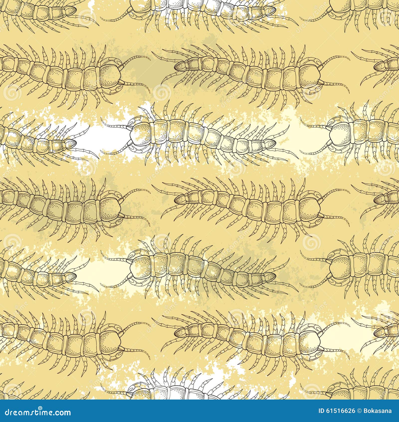 Seamless Pattern with Centipede or Millipede on the Textured Beige ...