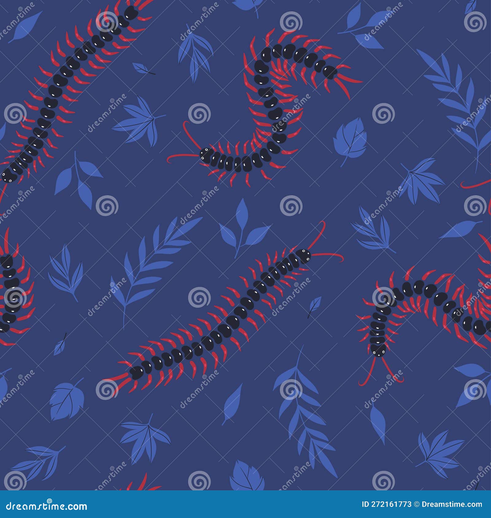 Seamless Pattern with Centipedes and Leaves. Vector Graphics Stock ...