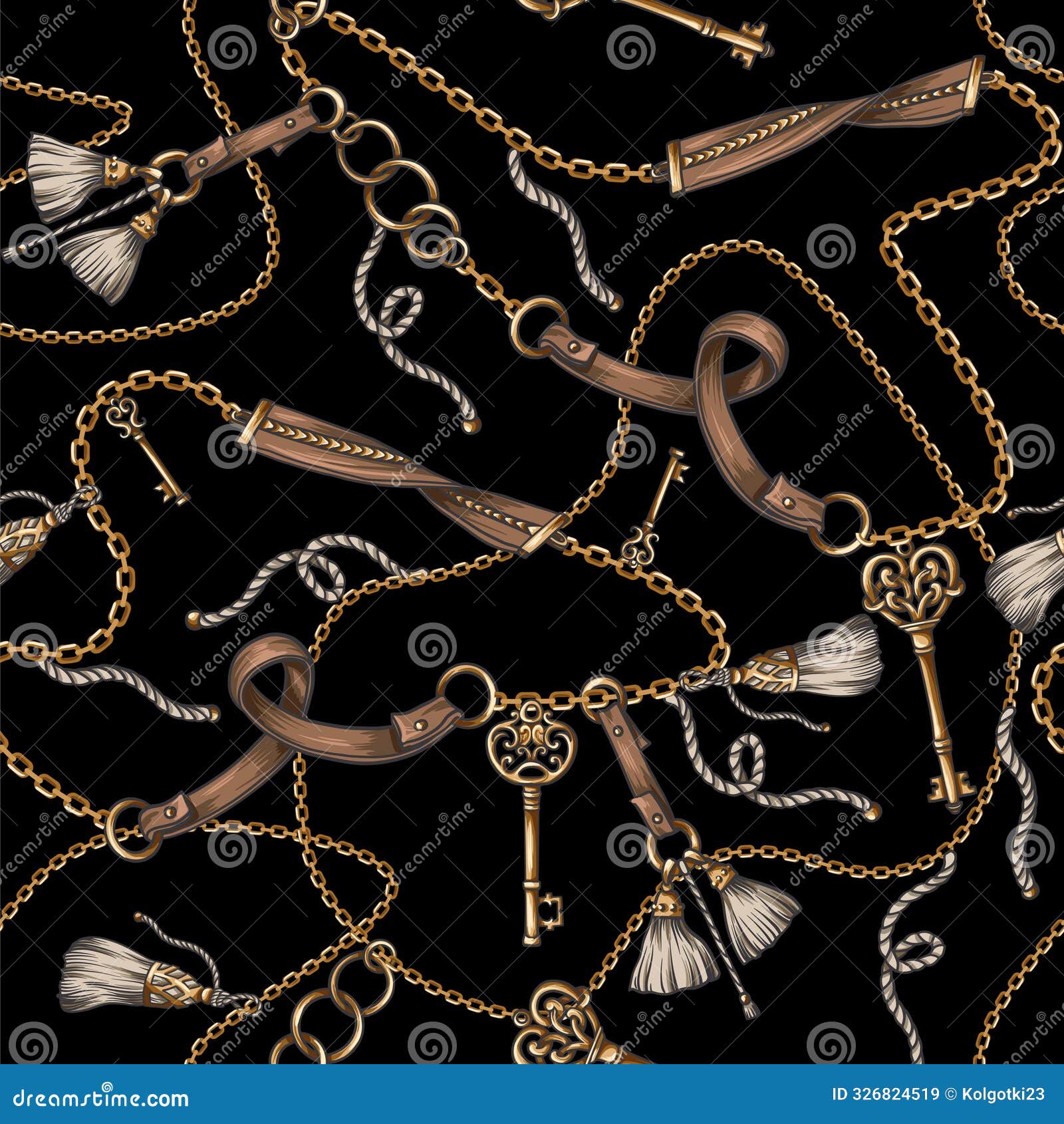Seamless Pattern with Chain, Belt and Key. Vector. Stock Vector ...