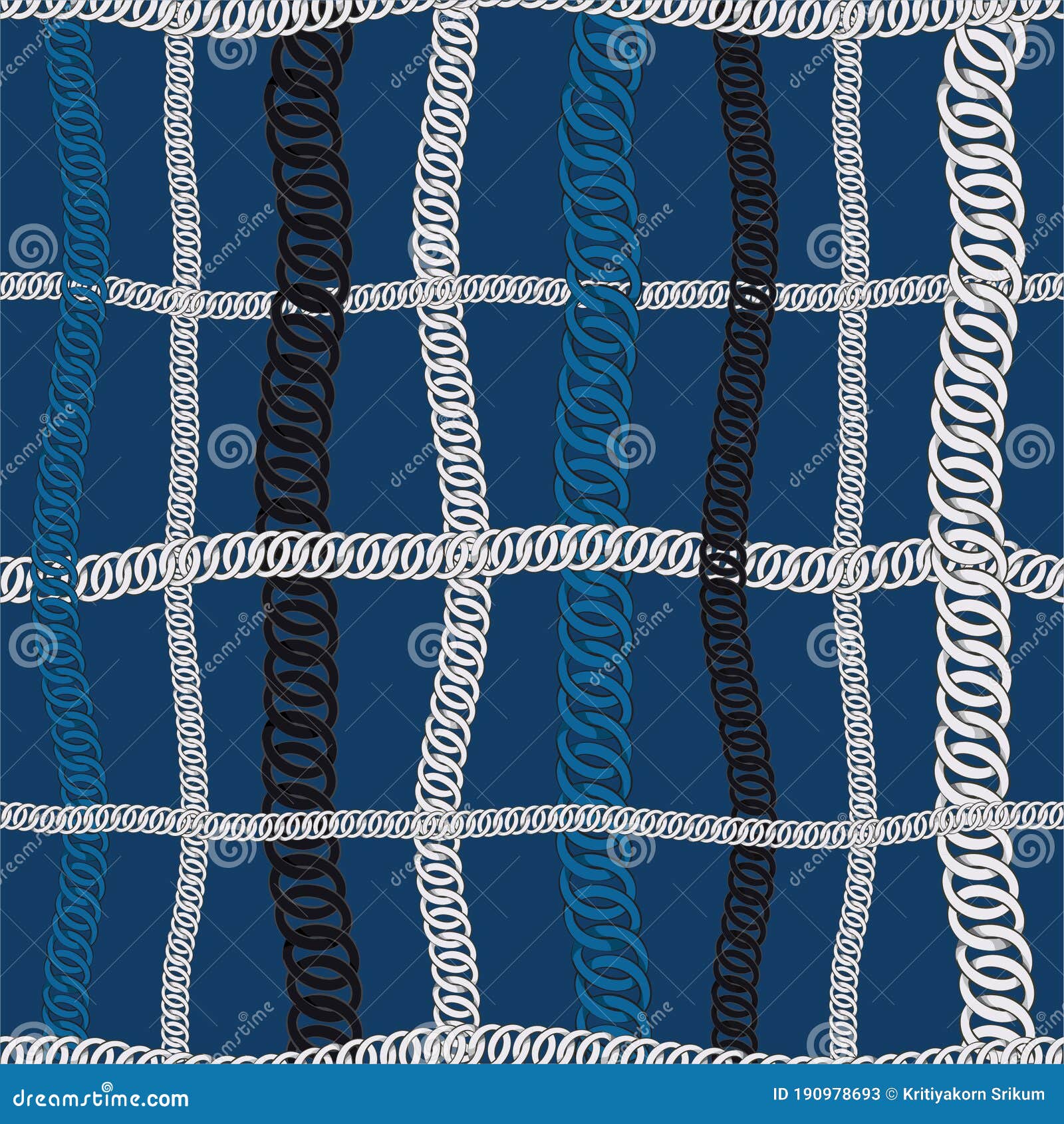 Seamless Pattern of Chain Vector White,blue,and Black Chain in Grid ...