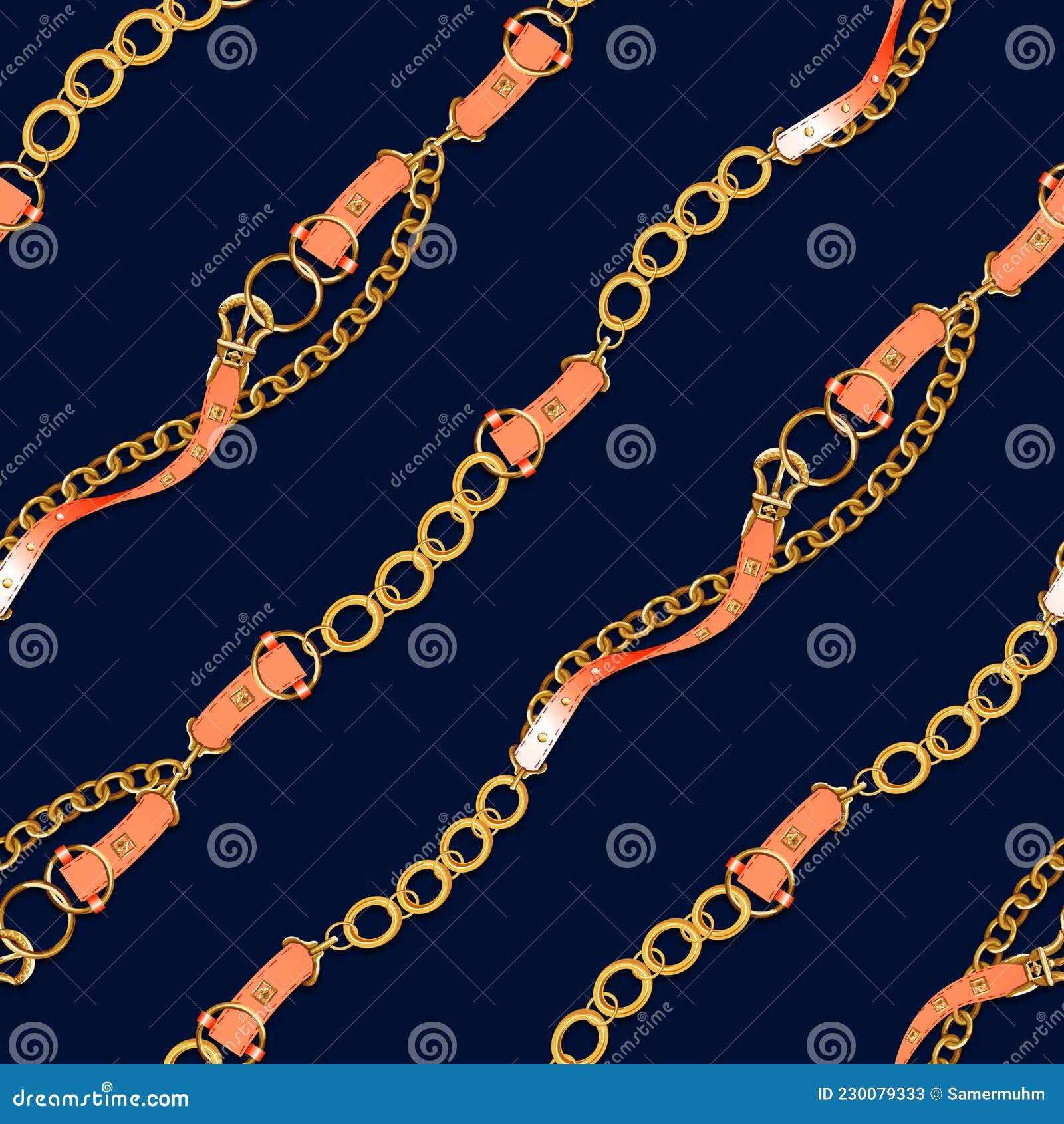 Seamless Pattern of Chains and Belts. Curved Waves, Designed with ...
