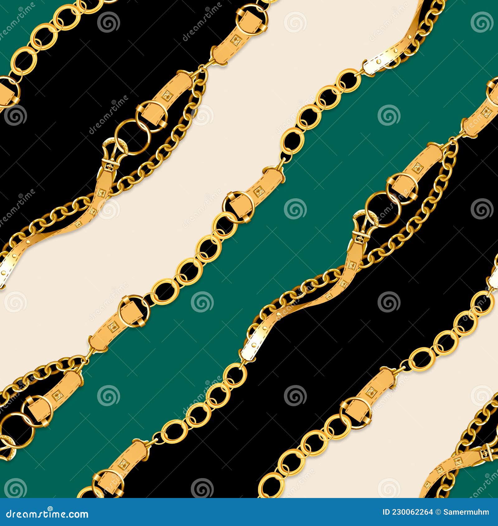 Seamless Pattern of Chains and Belts. Curved Waves, Designed with ...