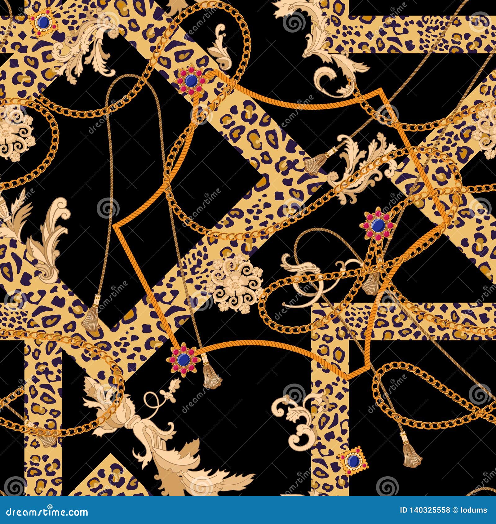 Seamless Pattern with Chains and Spotted Square. Vector Baroque Patch ...