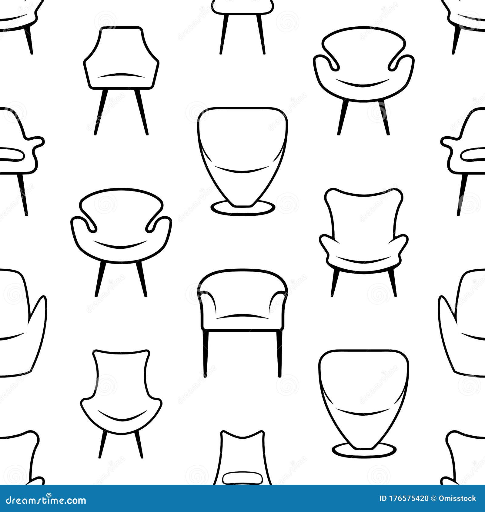 Seamless Pattern with Chairs and Armchairs. Linear Icon Design. Front ...