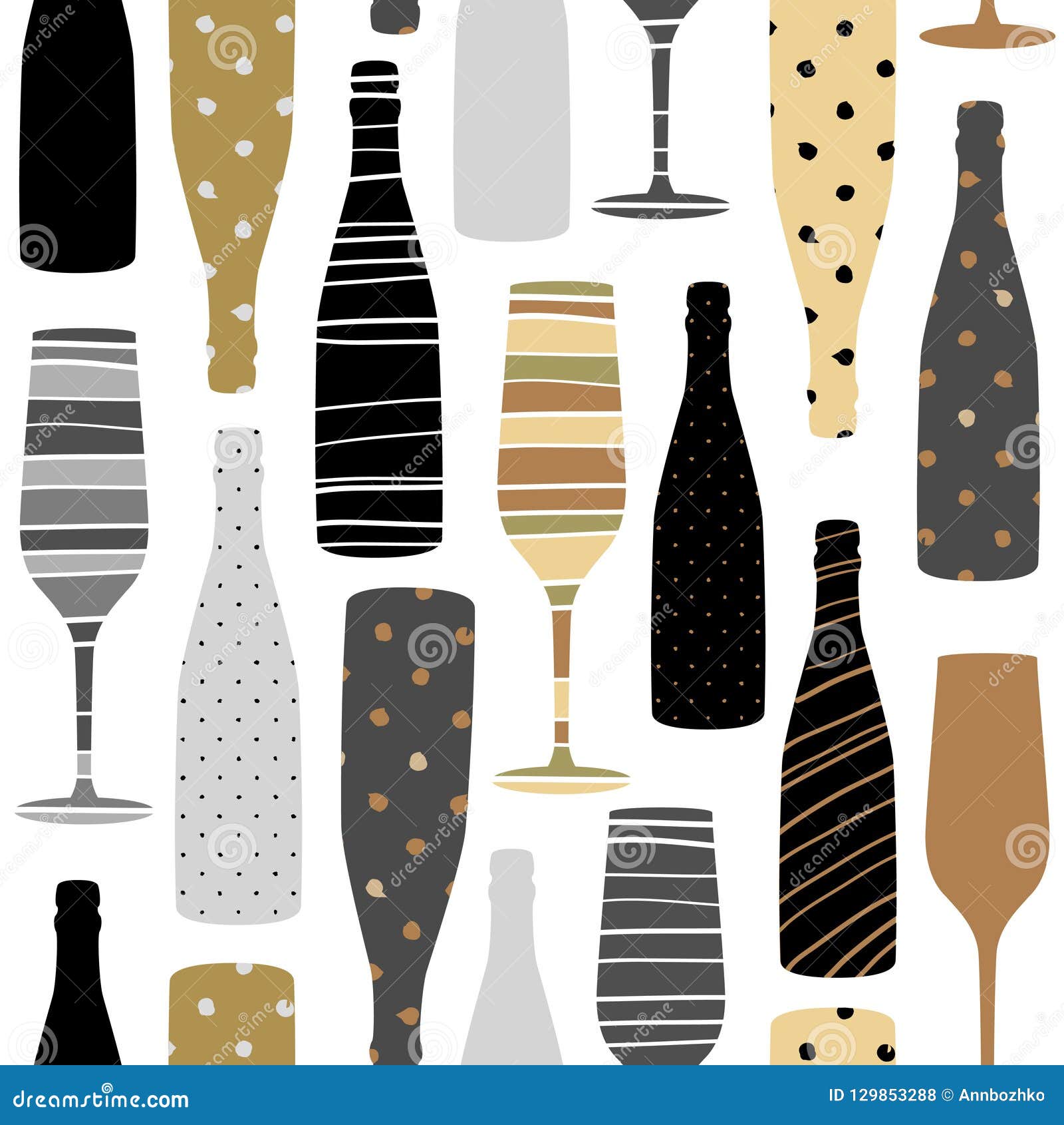 Seamless Pattern with Champagne Glasses. Hand Drawn Fabric, Gift Wrap ...