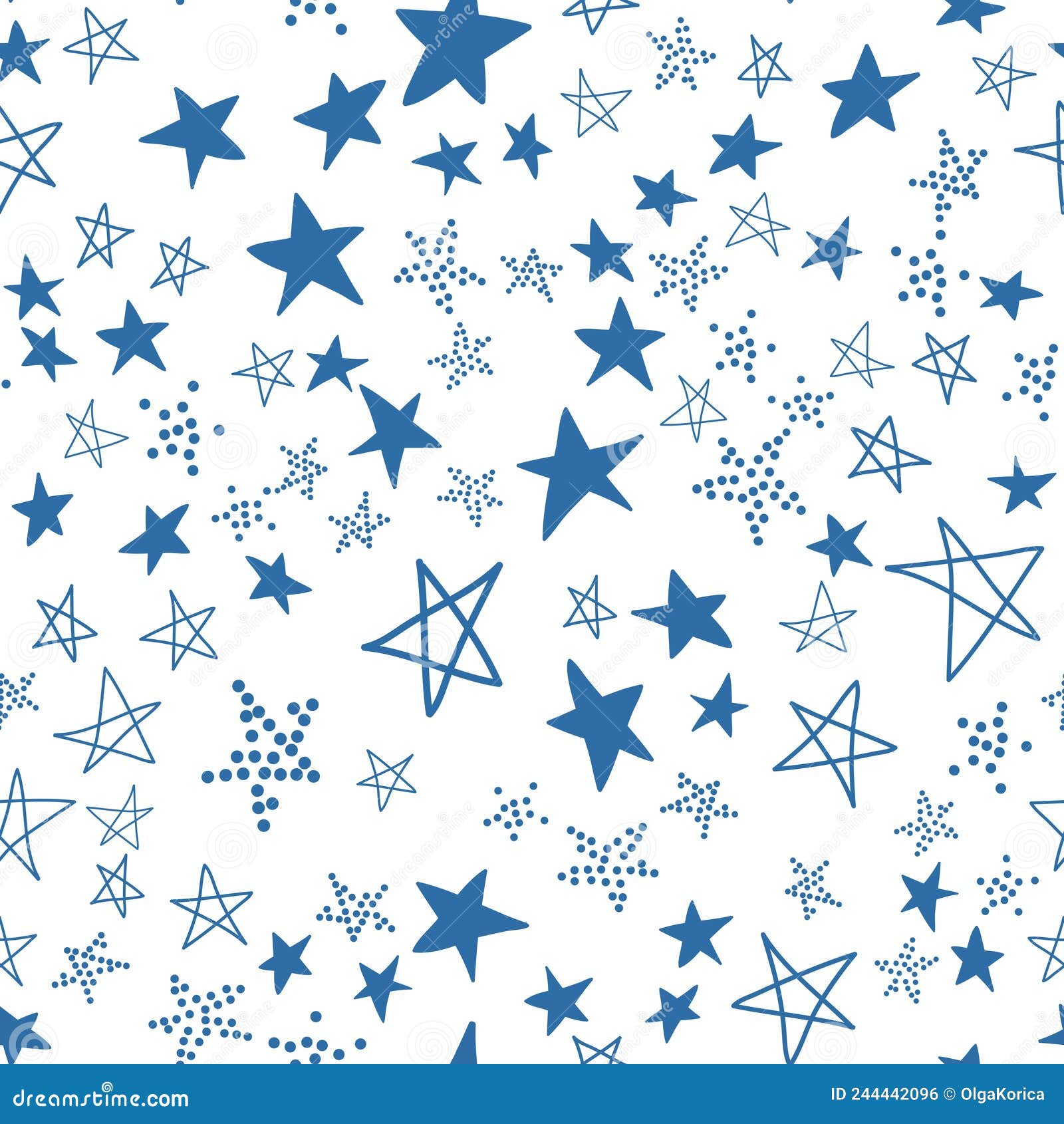 Seamless Pattern, Chaotically Scattered Stars, Blue White Design with ...