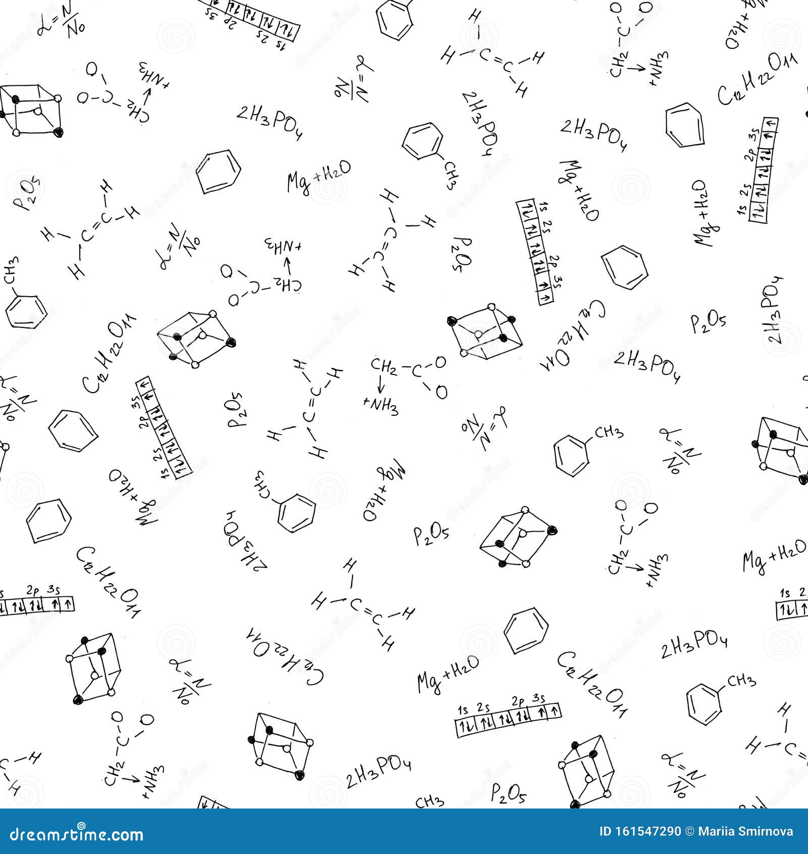 Seamless Pattern of Chemical Formulas and Signs Written by Hand Stock ...