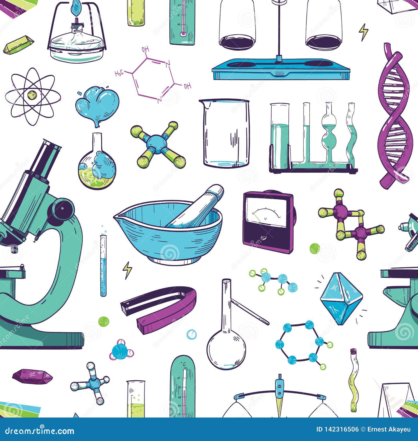 Seamless Pattern with Chemical and Physical Lab Equipment. Backdrop ...