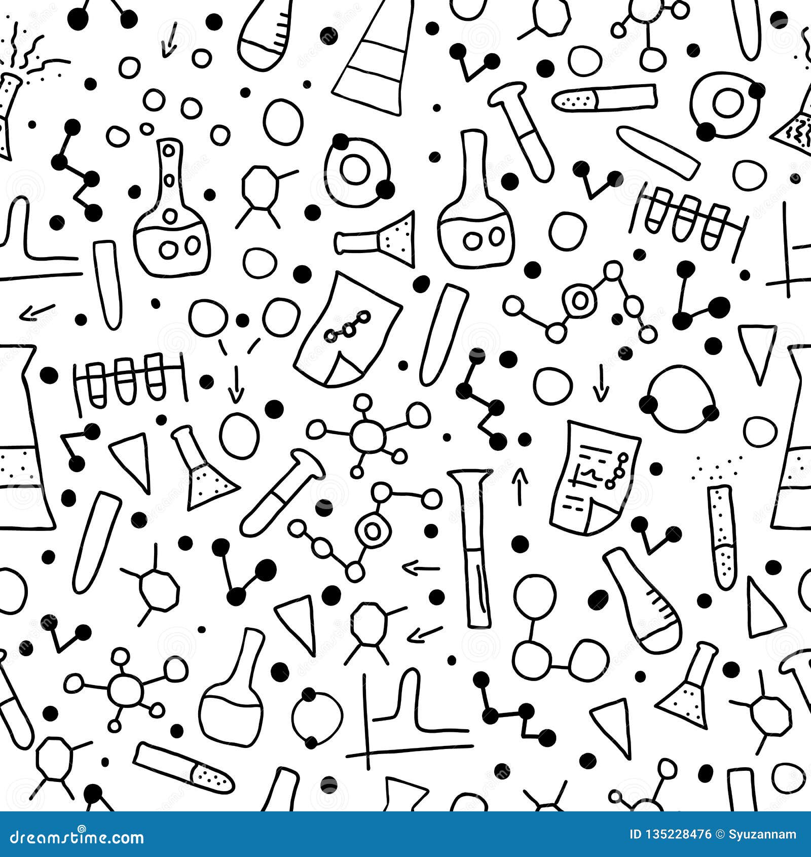 Seamless Pattern with Chemistry Doodle Objects Set. Stock Vector ...