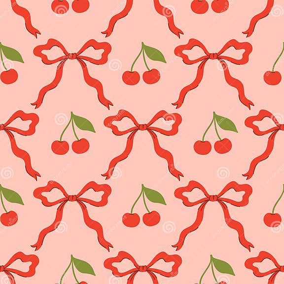 Seamless Pattern with Cherries and Bows. Vector Graphics Stock ...