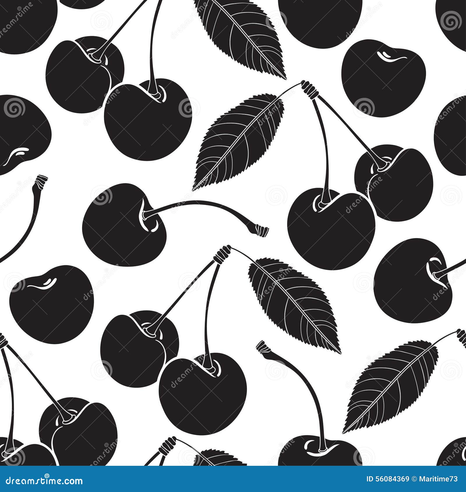 Seamless Pattern with Cherry. Black and White Background. Stock ...