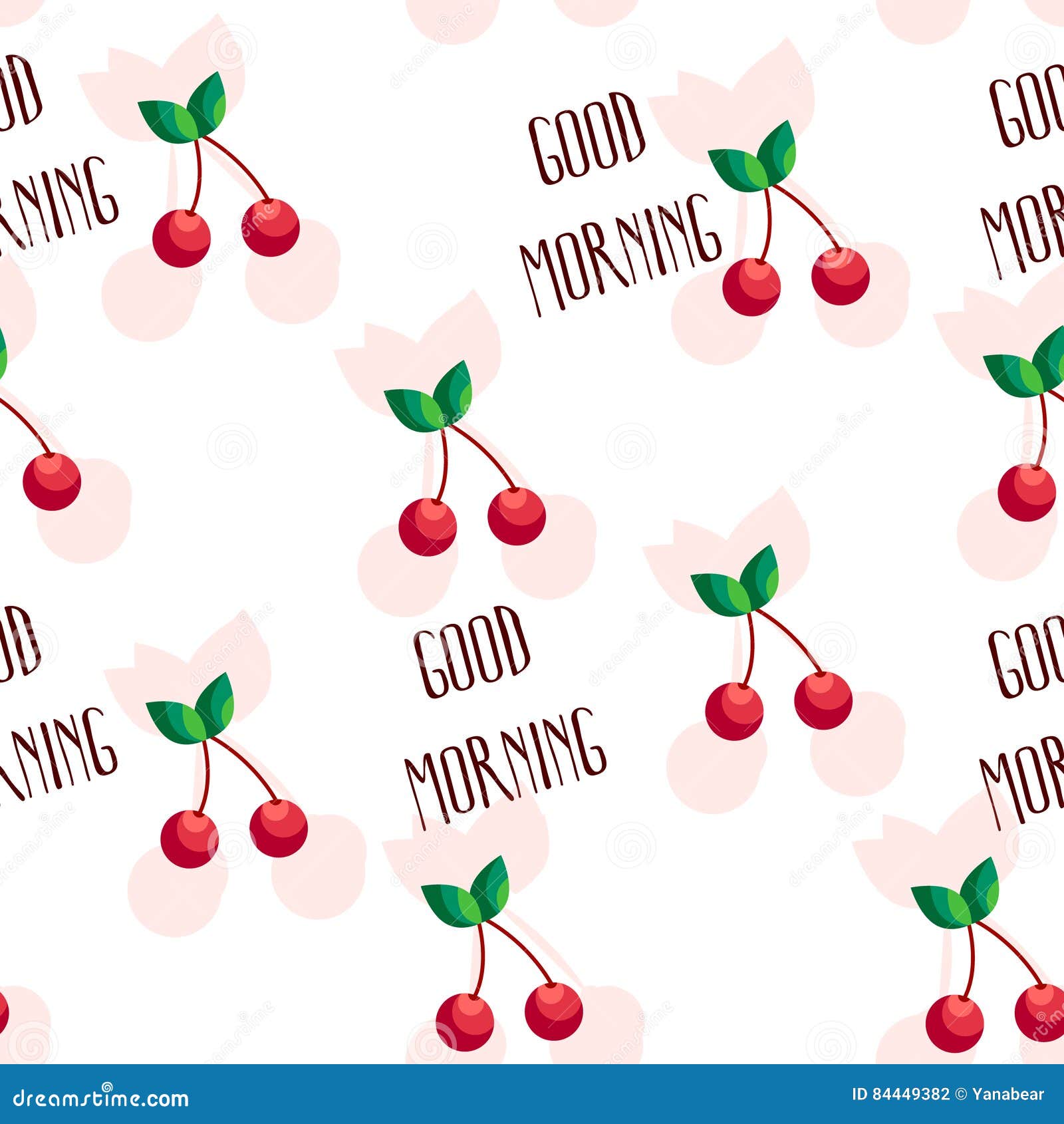 Seamless Pattern with Cherry in Flat Style and Text on White Background ...