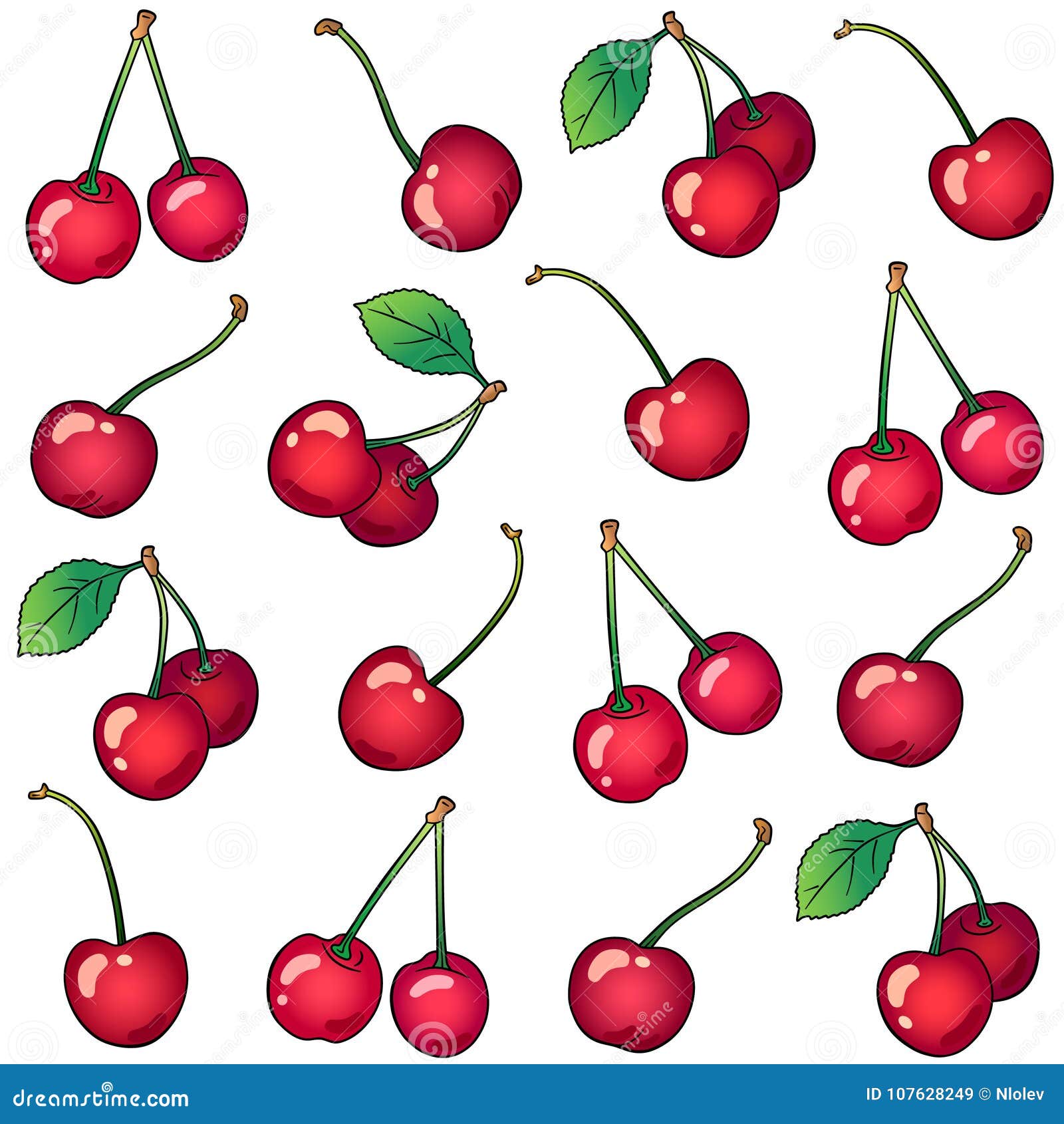 Seamless Pattern. Cherry Isolated on White Background. Stock Vector ...