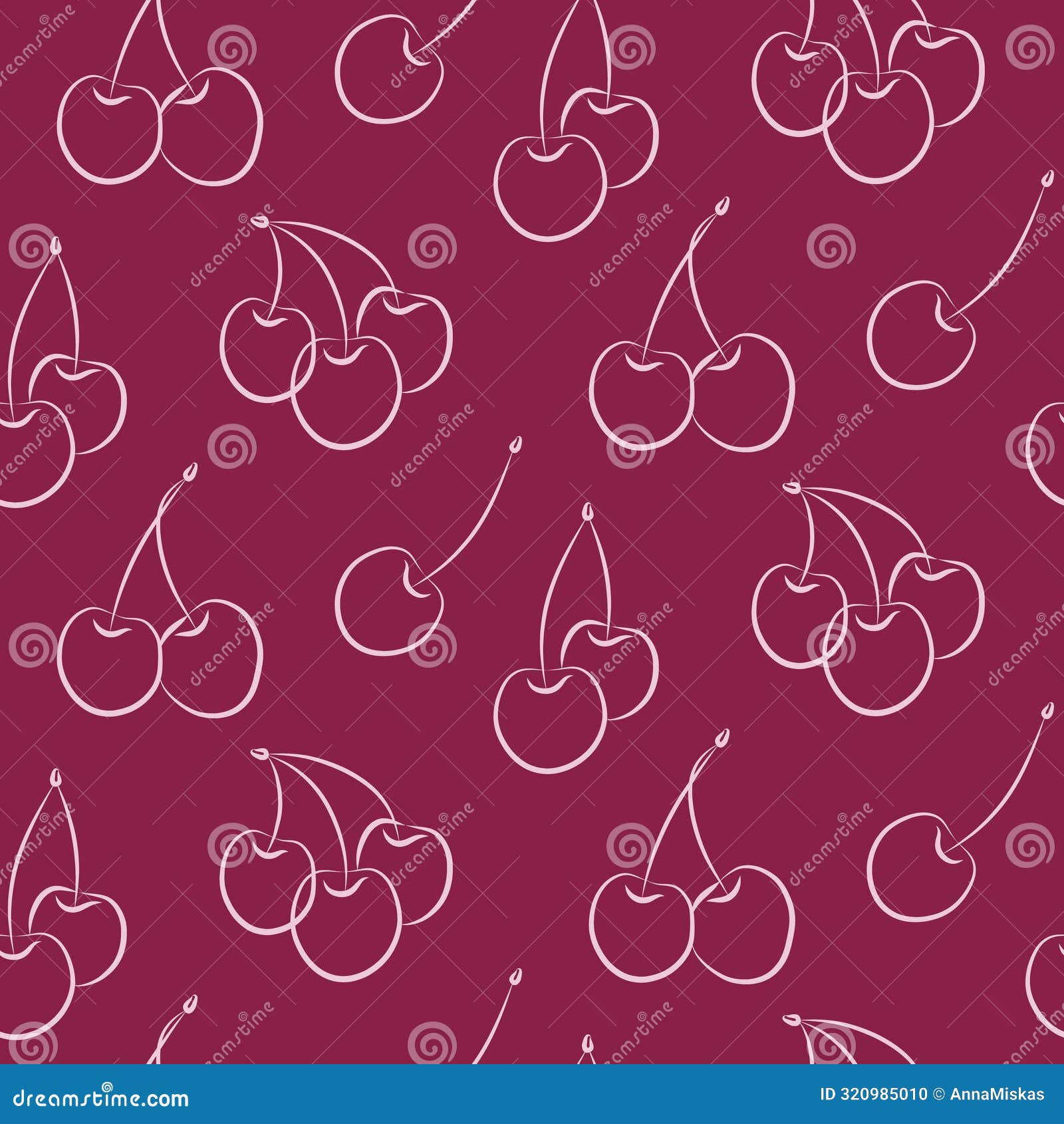 Seamless Pattern with Cherry, Outline. Stock Vector - Illustration of ...