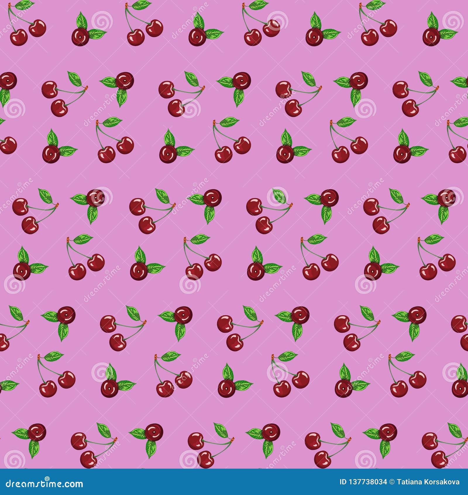 Seamless Pattern Cherry on Pink Background Vector Illustration for Web ...