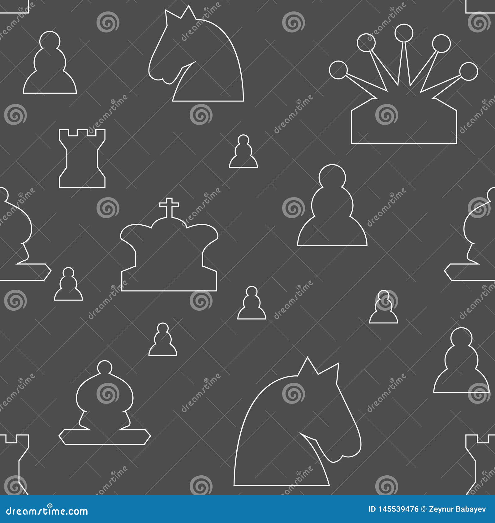 Seamless Pattern with Chess Pieces. Line Art Style Vector Illustration ...