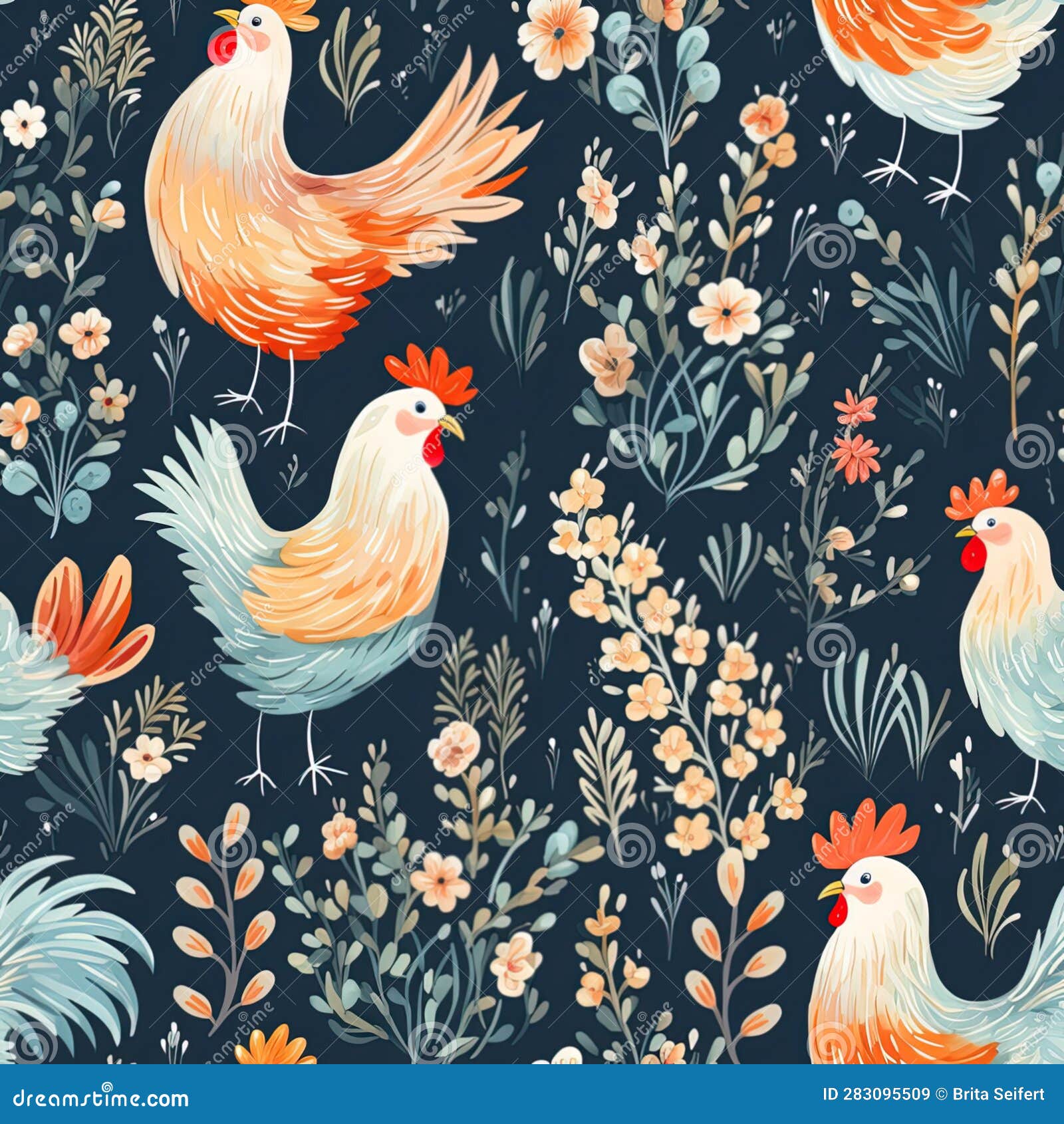 Seamless Pattern Chicken on a Farm. Farm Live Stock Image - Image of ...