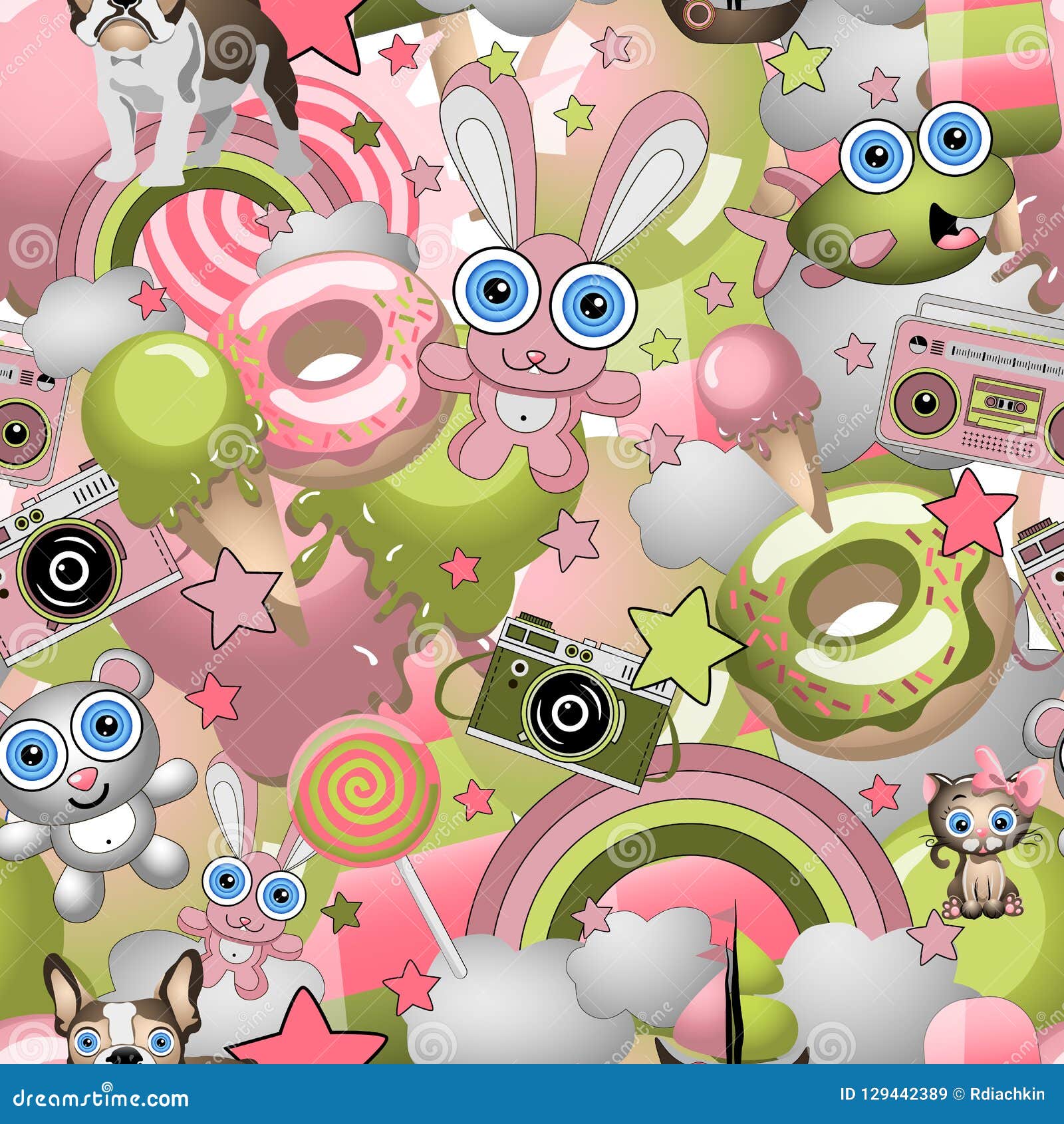 Seamless Pattern with Childish Cartoon Style Elements. Child Concept ...