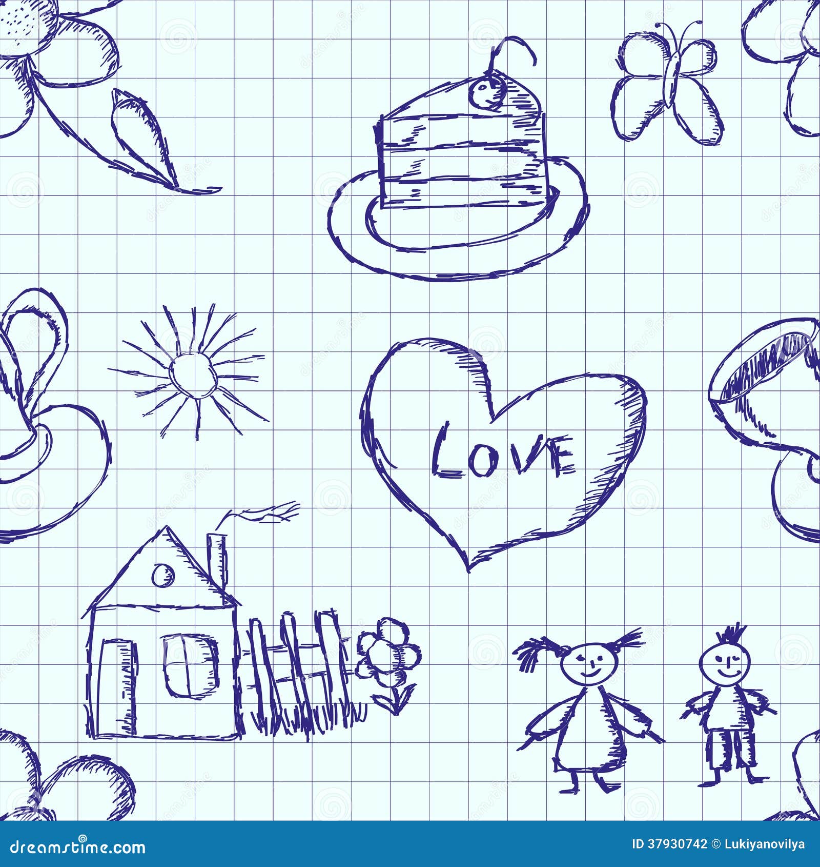 Childlike Drawing Family Vector Illustration | CartoonDealer.com #86396548