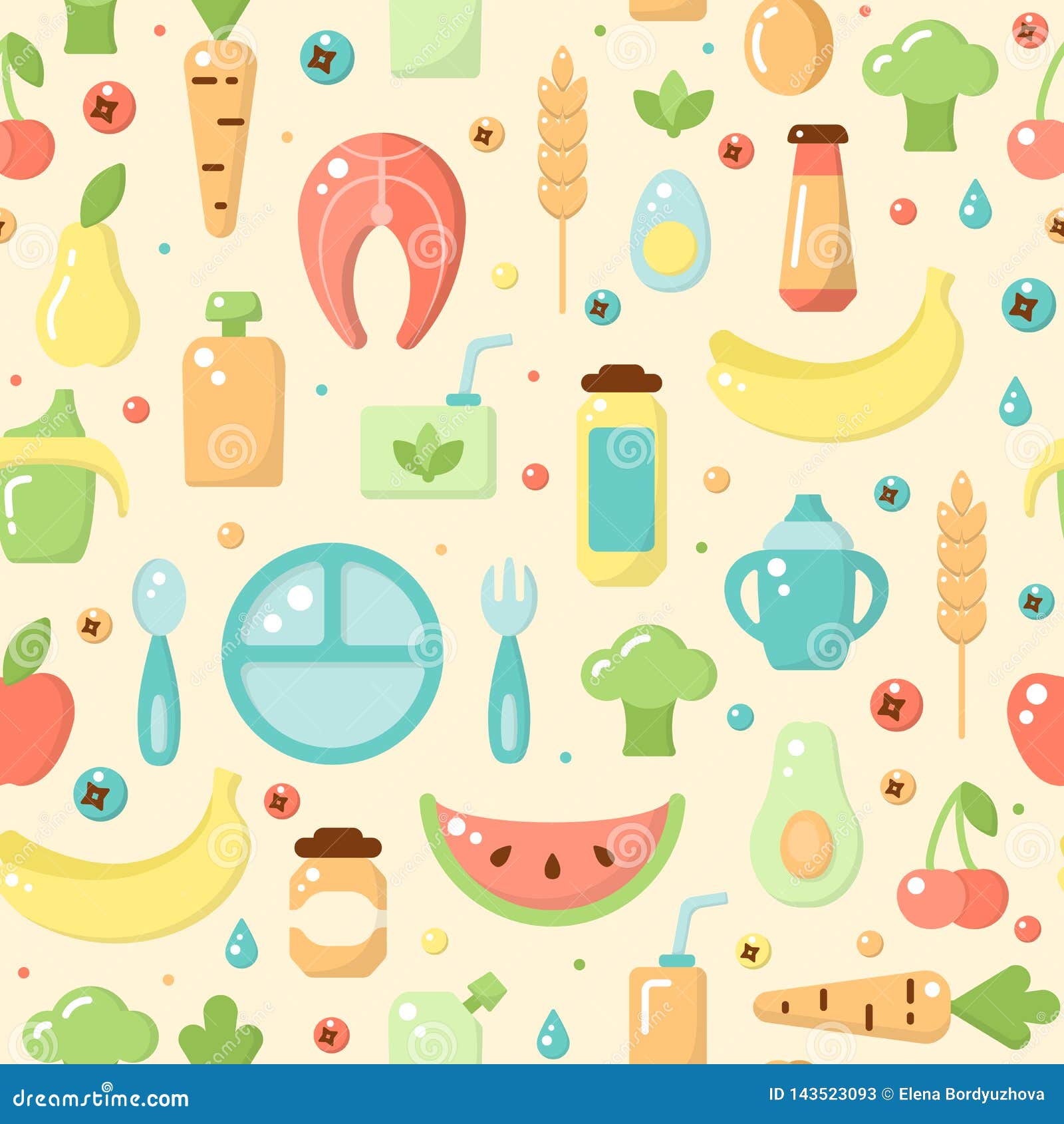 Seamless Pattern with Children Food Objects Stock Vector - Illustration ...
