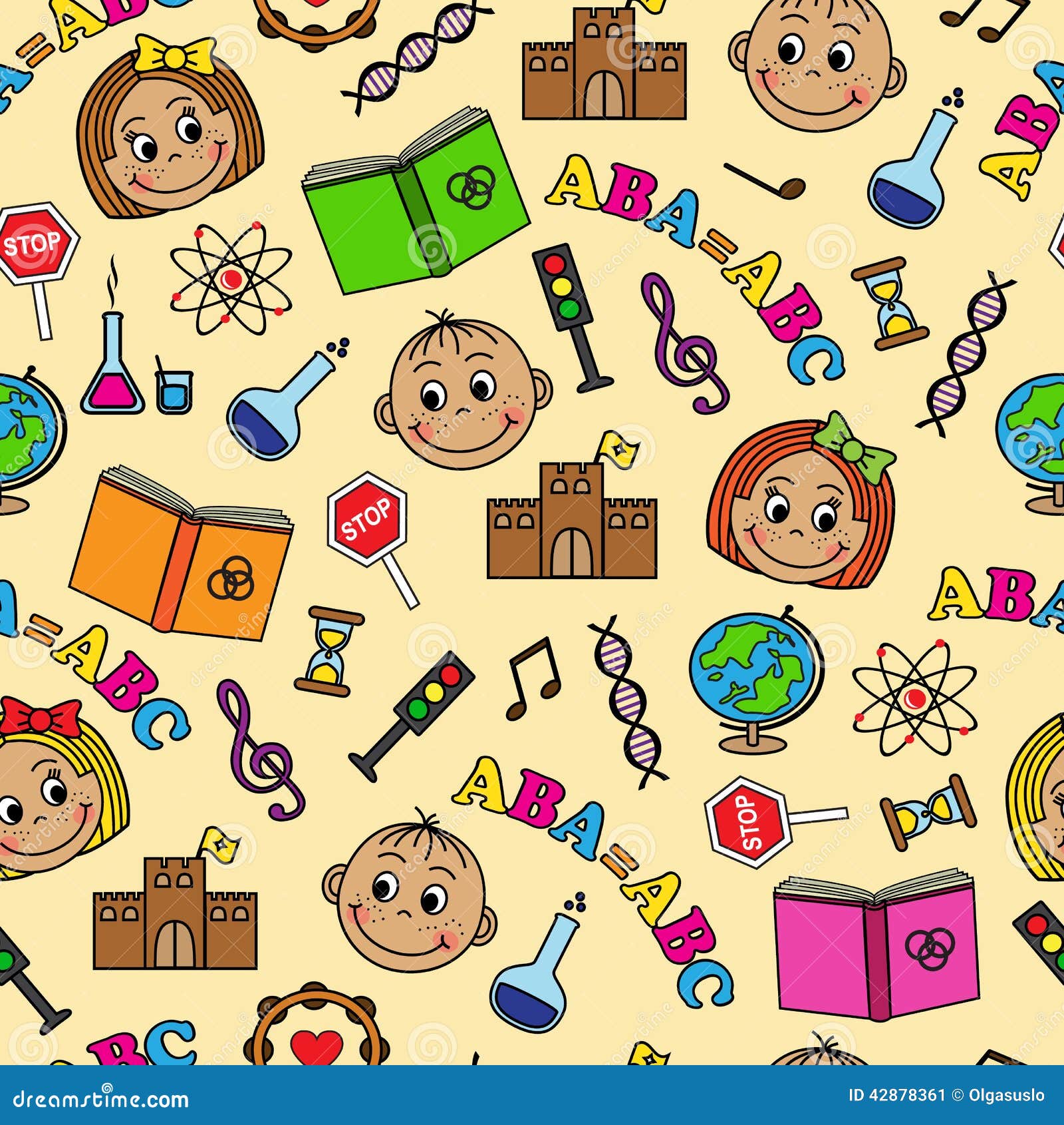 Seamless Pattern with Children and School Symbols Stock Vector ...