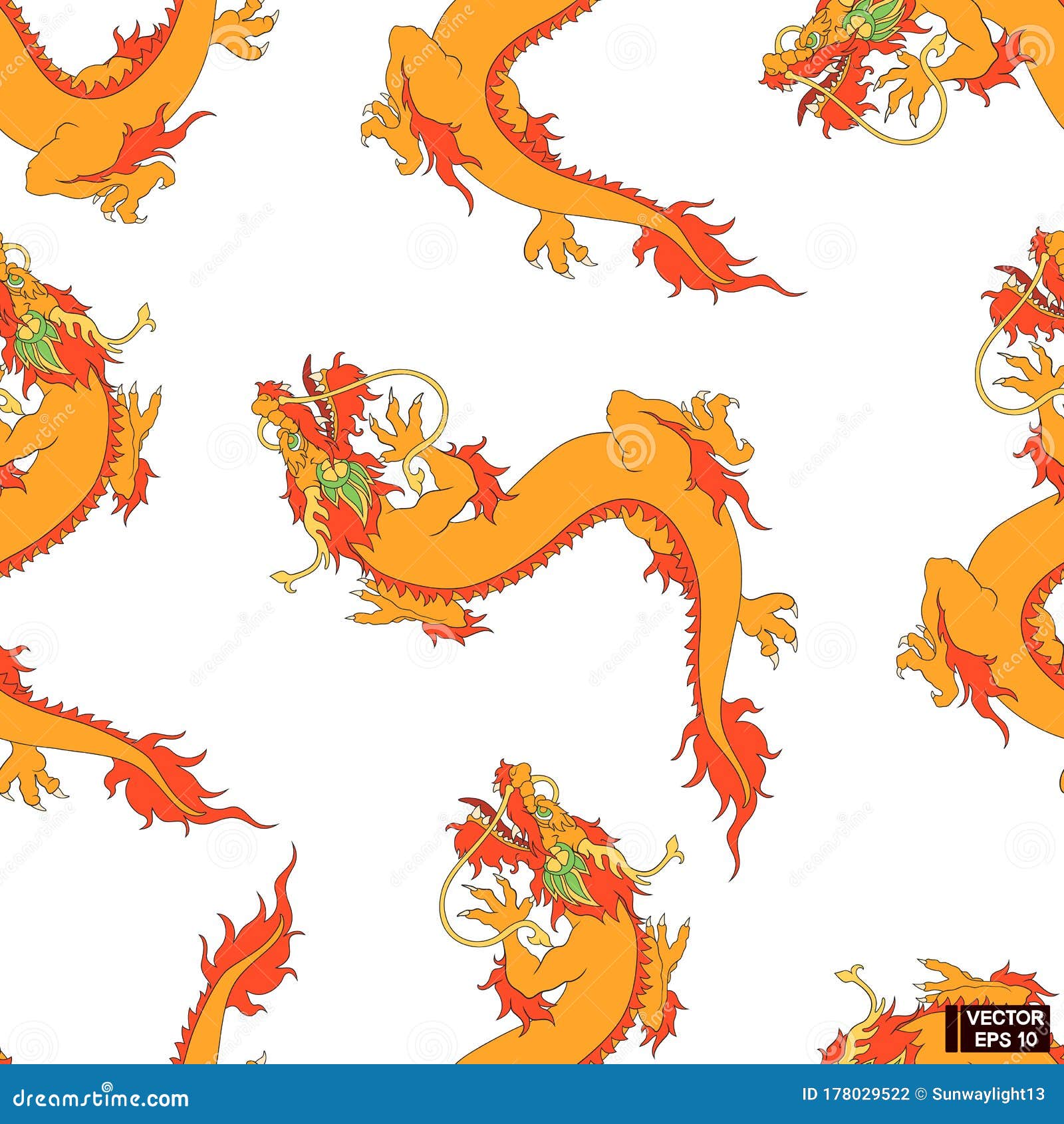 Seamless Pattern Chinese Red Dragon Stock Illustration - Illustration ...