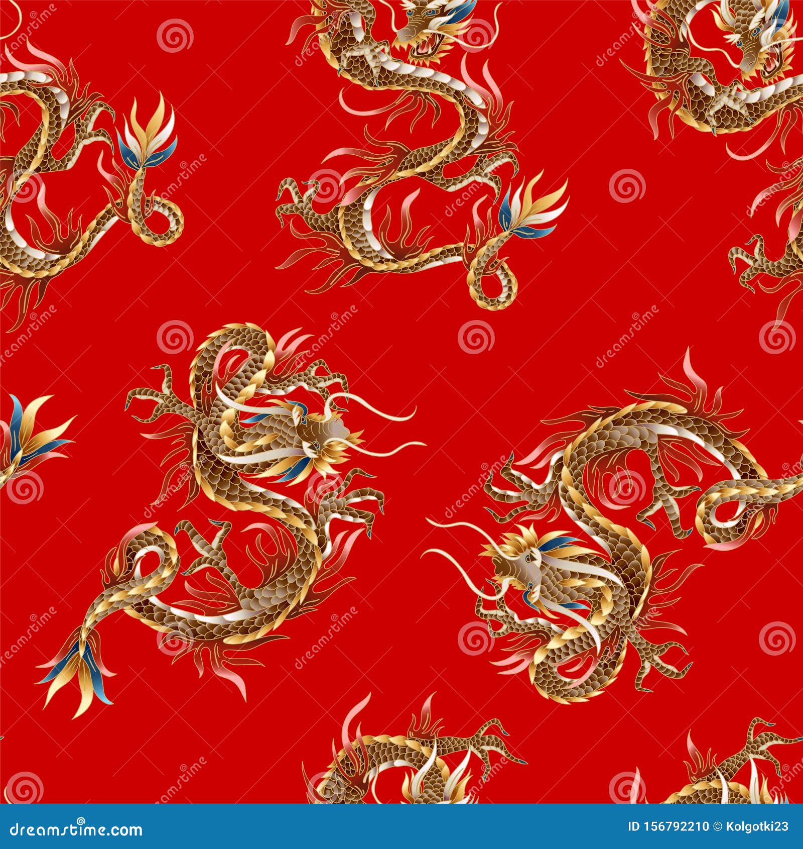 Seamless Pattern with Chinese Traditional Dragon. Vector. Stock Vector ...
