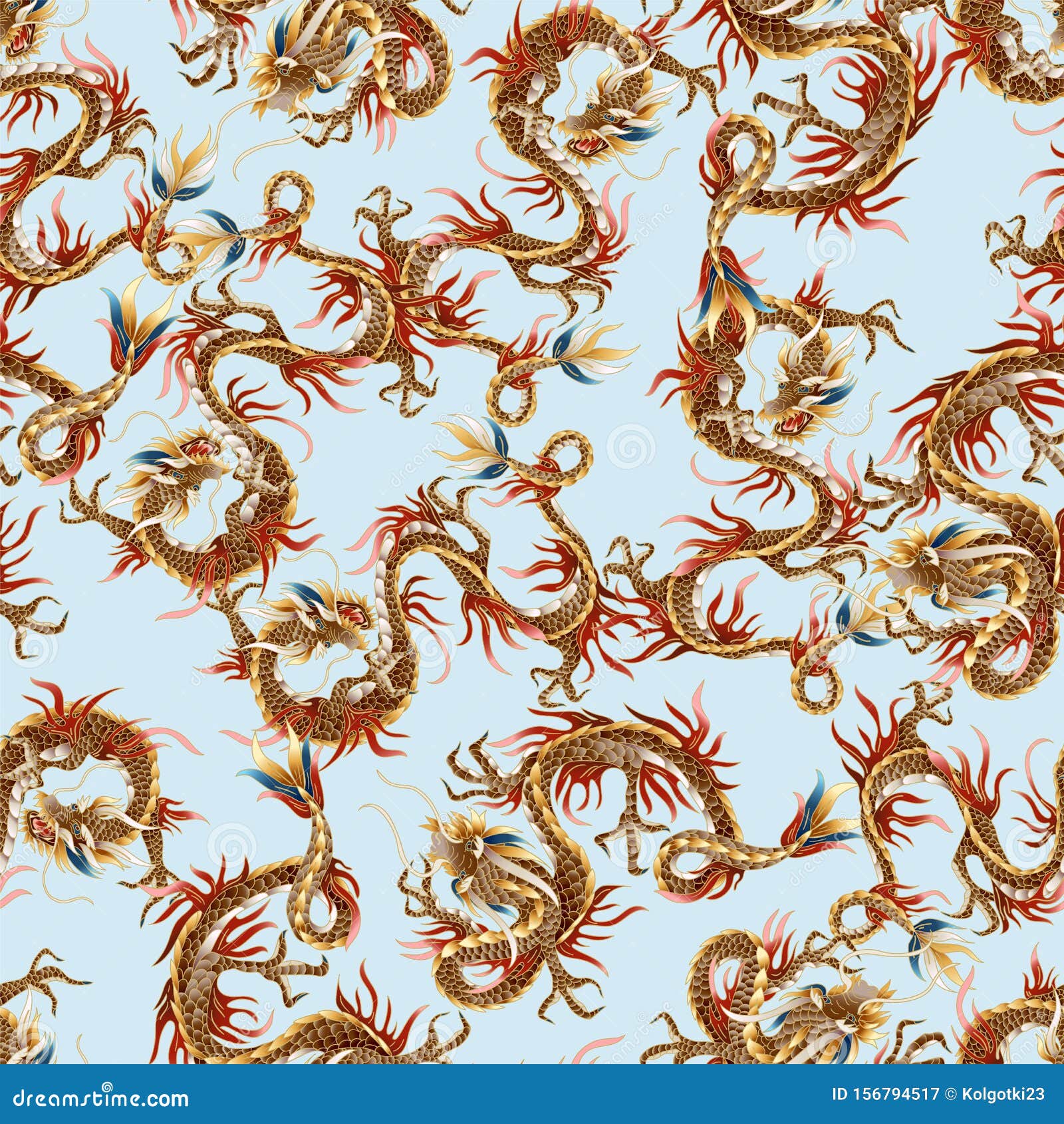 Seamless Pattern with Chinese Traditional Dragon. Vector. Stock Vector ...