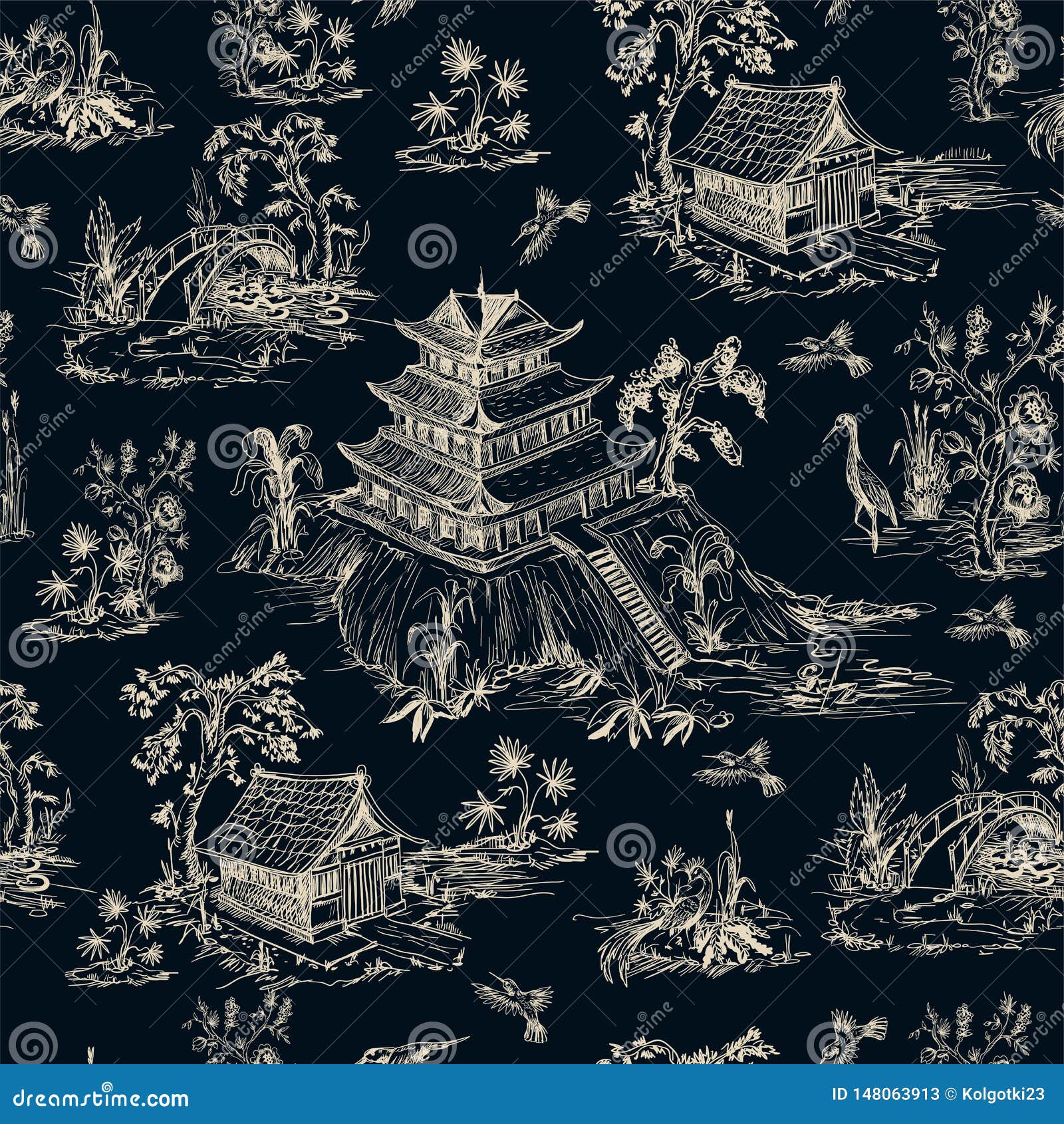 Seamless Pattern in Chinoiserie Style for Fabric or Interior Design ...
