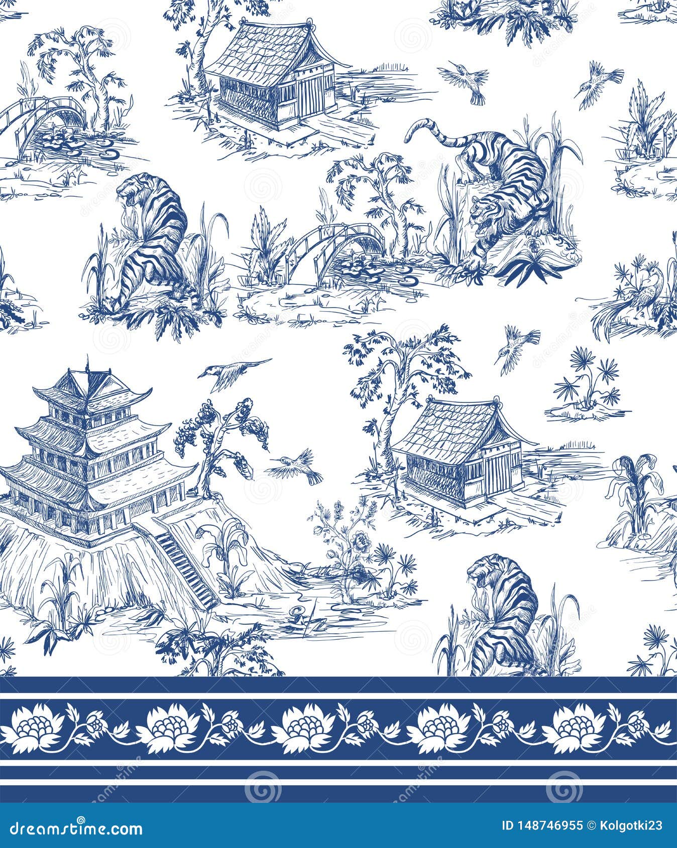Hand Painted Chinoiserie Wallpaper Stock Illustrations – 17 Hand ...