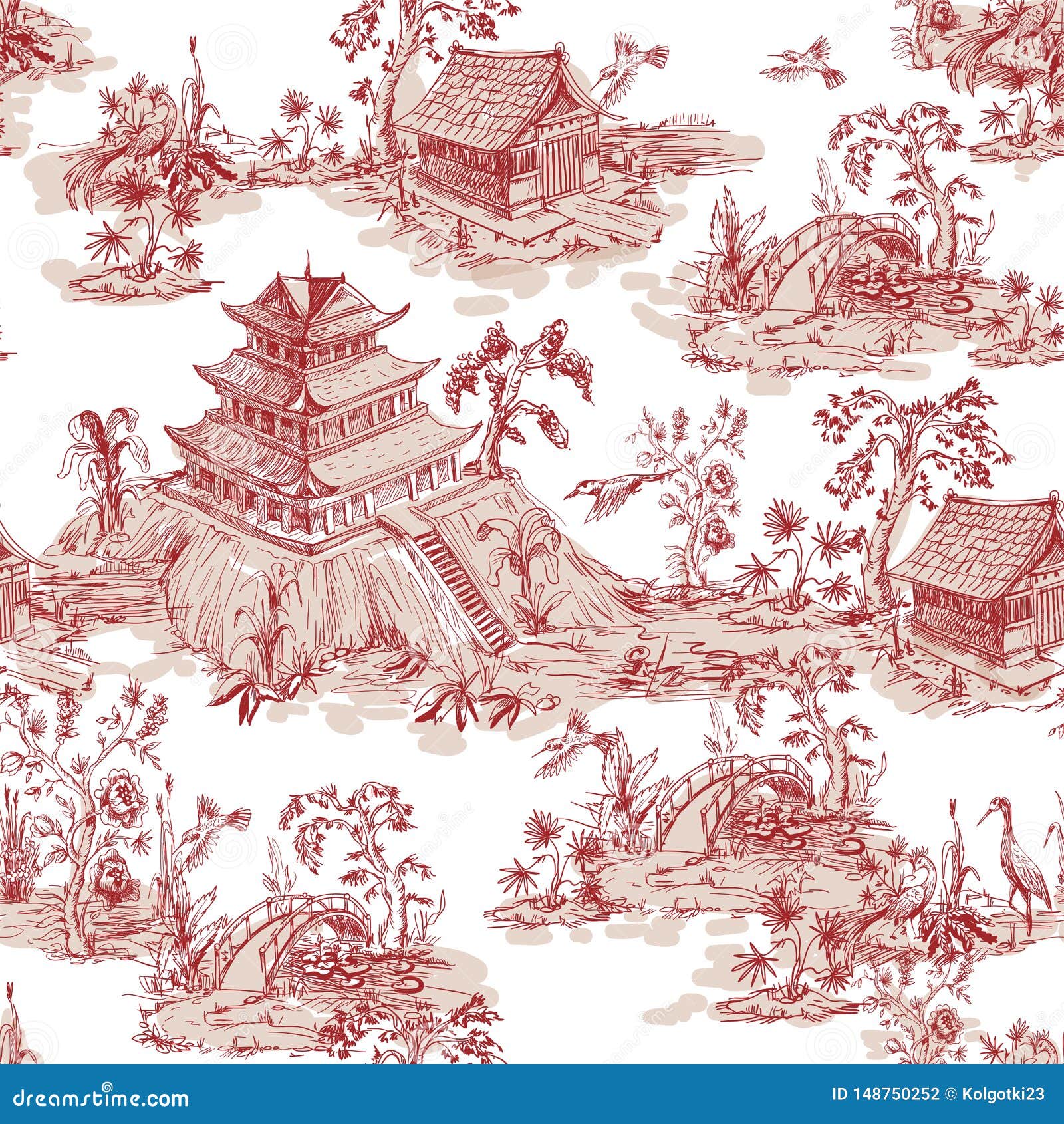 Seamless Pattern in Chinoiserie Style for Fabric or Interior Design ...