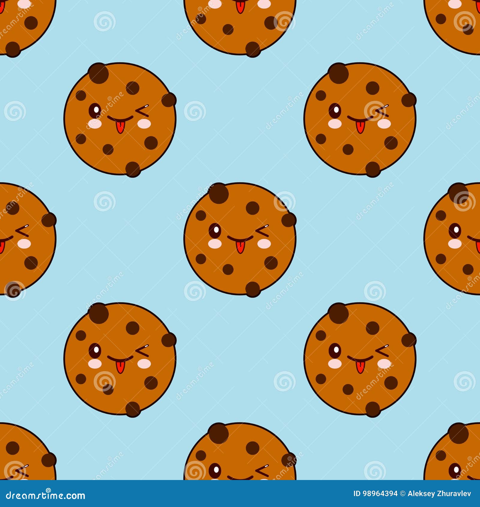 Seamless Pattern with Chocolate Cookie Isolated on Blue Background ...