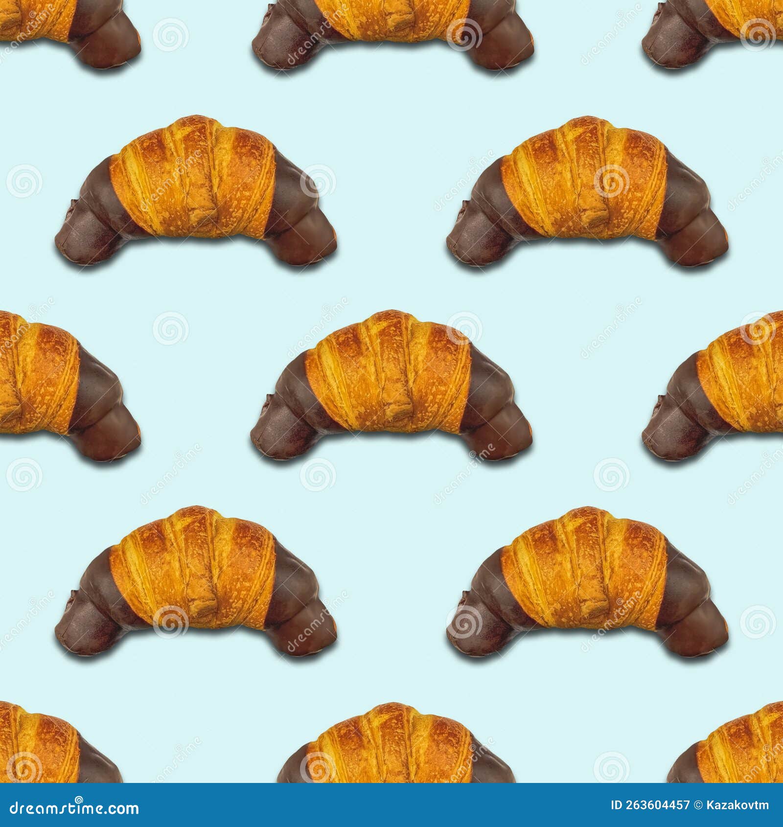 Seamless Pattern of Chocolate-covered Croissants on a Blue Background ...