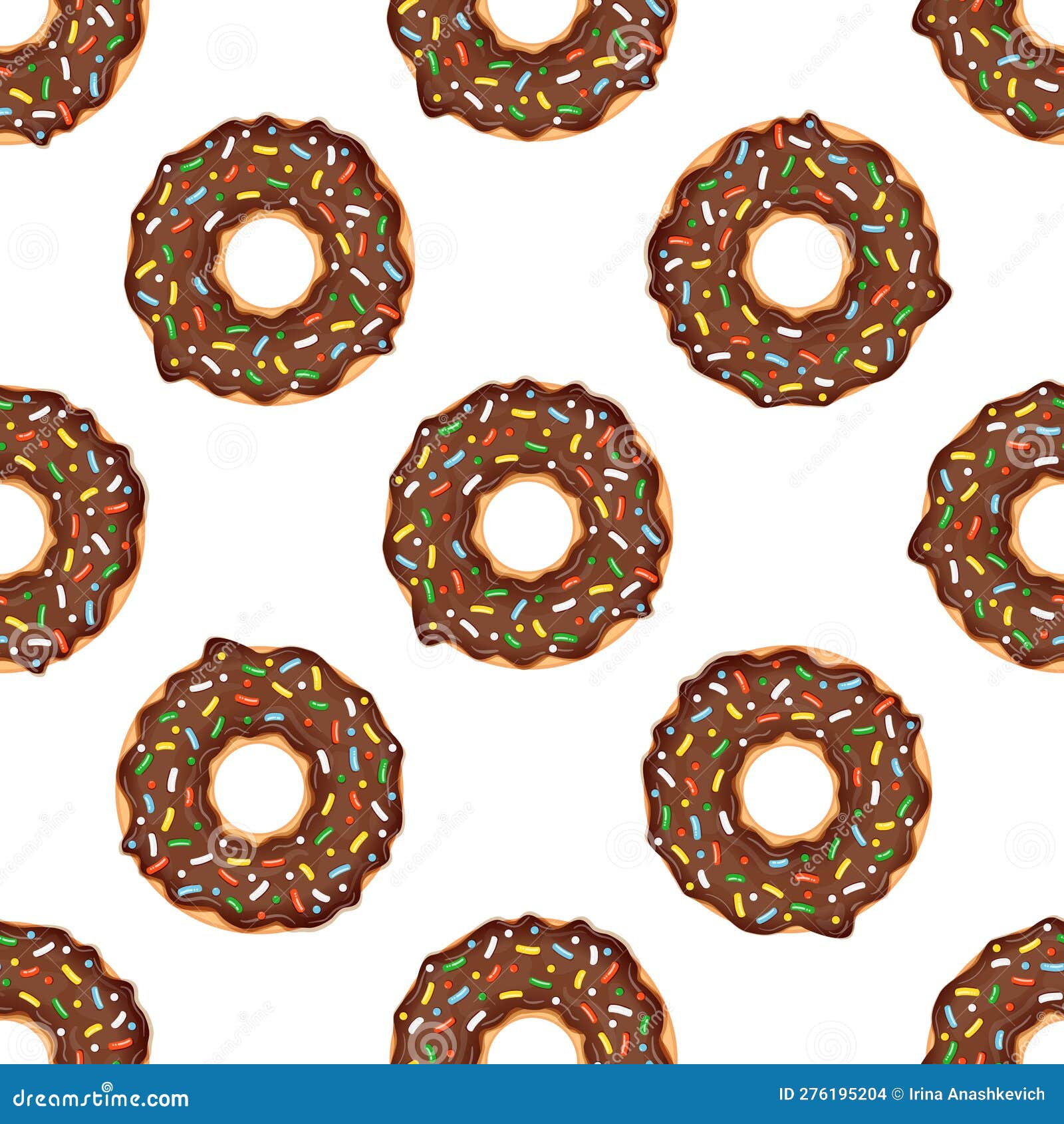 Seamless Pattern with Chocolate Donuts and Colorful Sprinkles. Vector ...