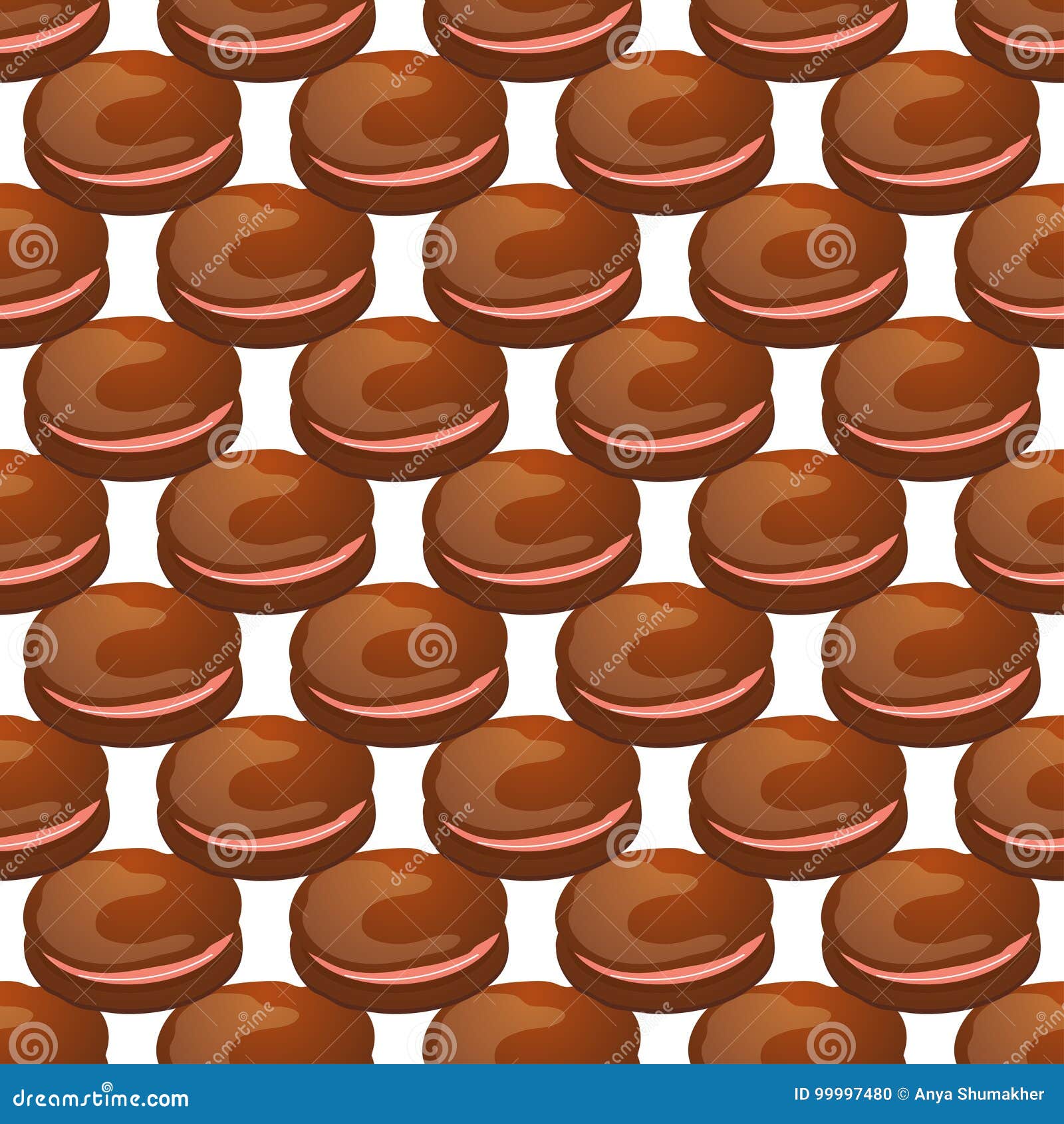 Seamless Pattern with Chocolate Macaroon on White. Vector Stock Illustration - Illustration of ...