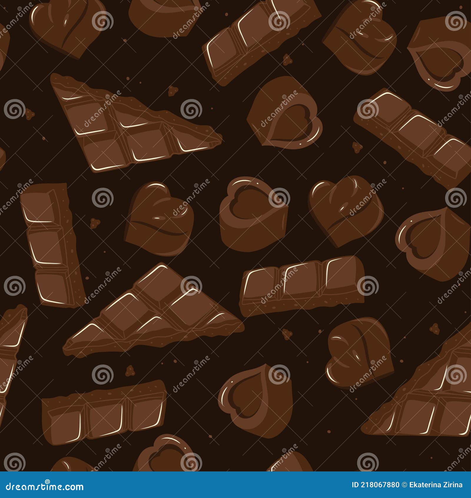 Seamless Pattern with Chocolates and Pieces of Chocolate Bars. Vector ...