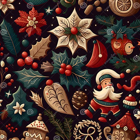 Seamless Pattern with Christmas Elements. Vector Illustration in Cartoon Style Stock Vector ...