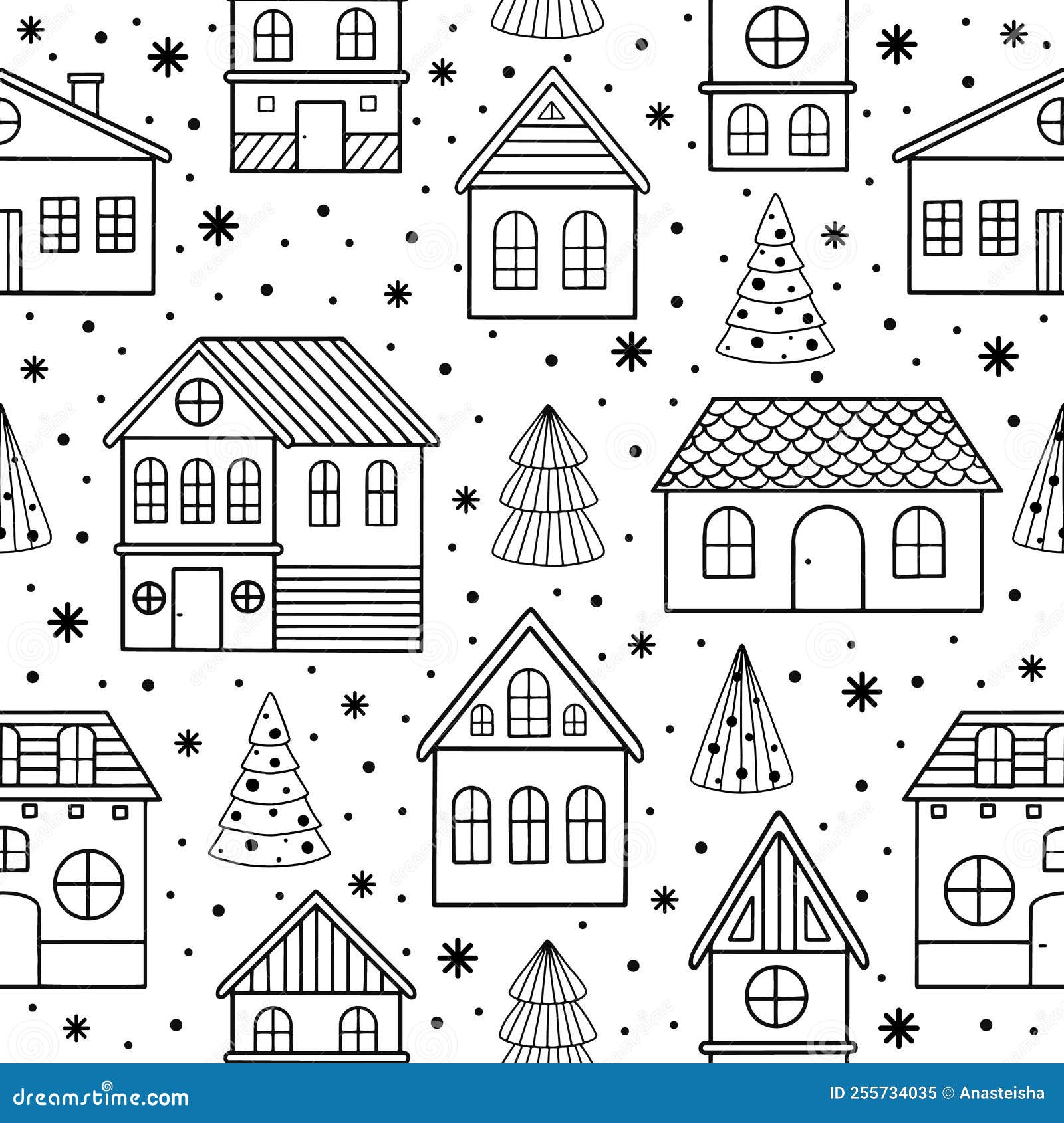 Seamless Pattern with Christmas Houses and Christmas Tree. Great for ...