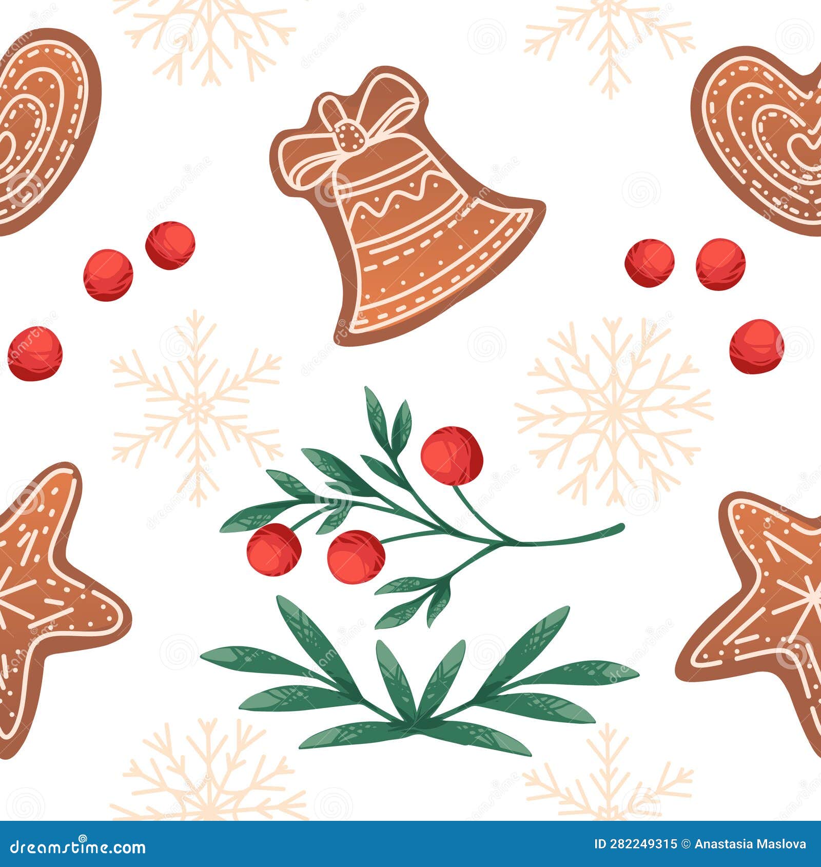 Seamless Pattern with Christmas Style with Gingerbread Snowflake and ...
