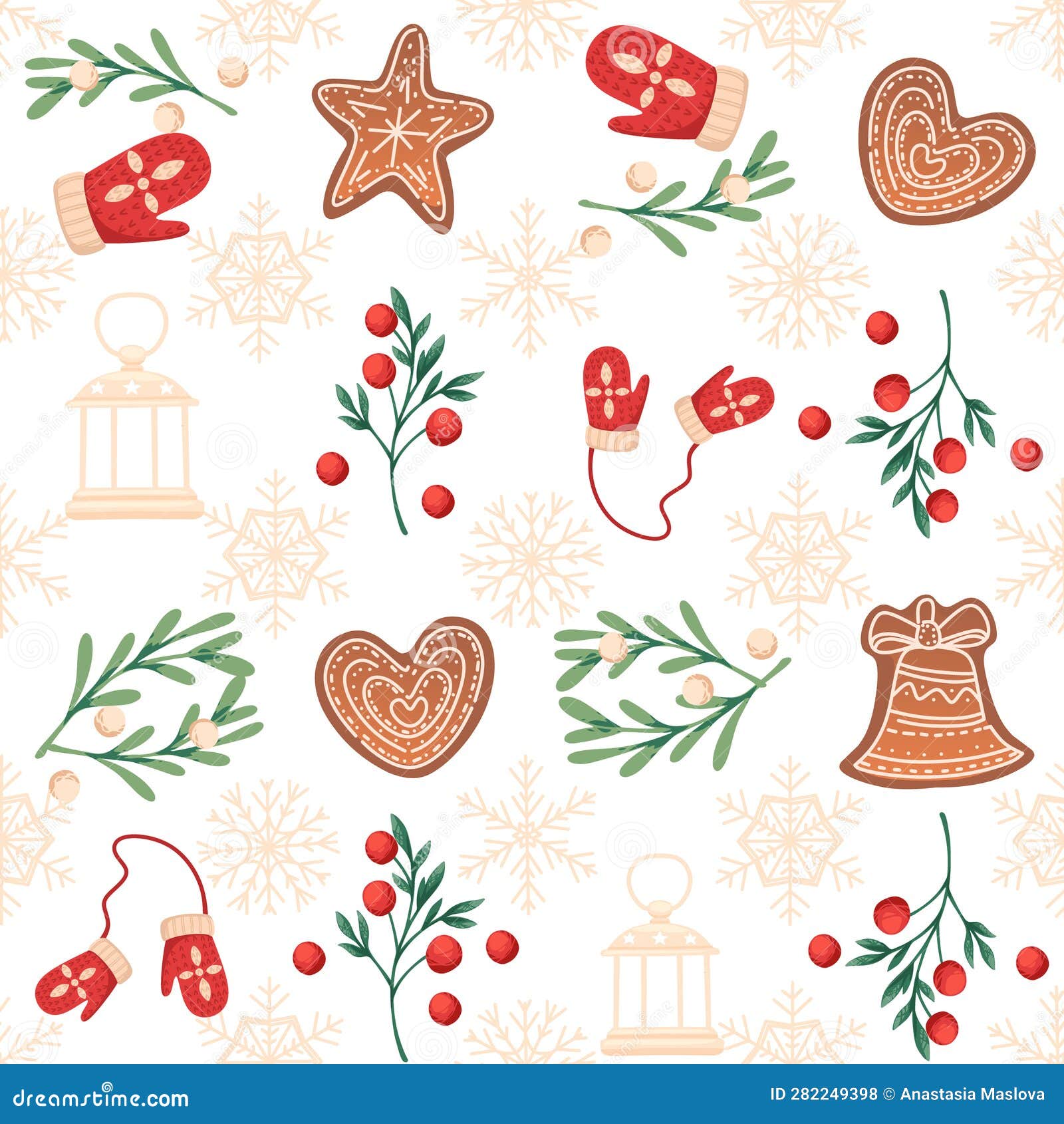 Seamless Pattern with Christmas Style with Gingerbread Snowflake and ...