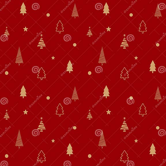 Seamless Pattern of Christmas Tree Minimal Style in Red Background ...