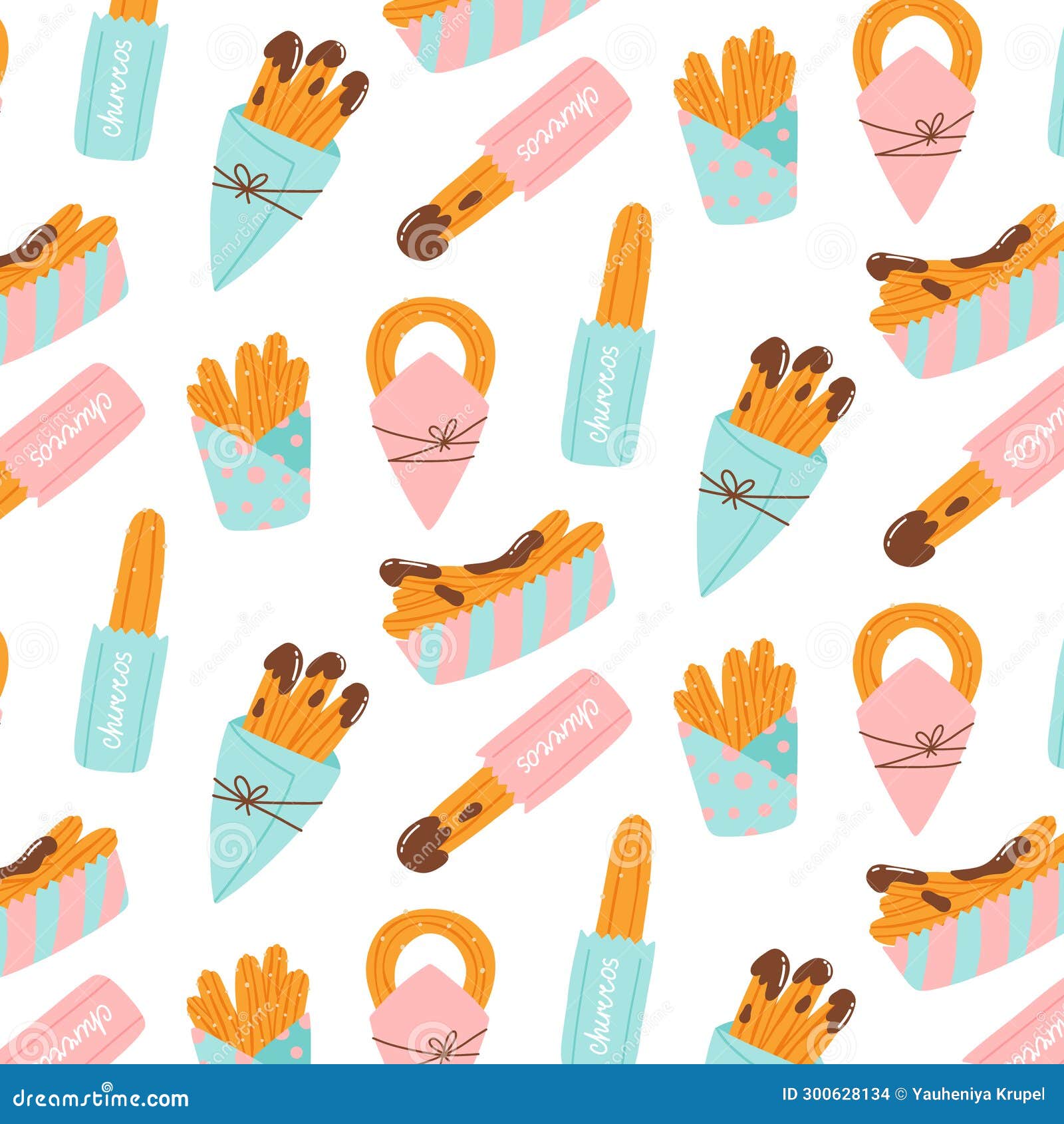 Seamless Pattern with Churros. Vector Illustration in Hand Drawn Flat ...