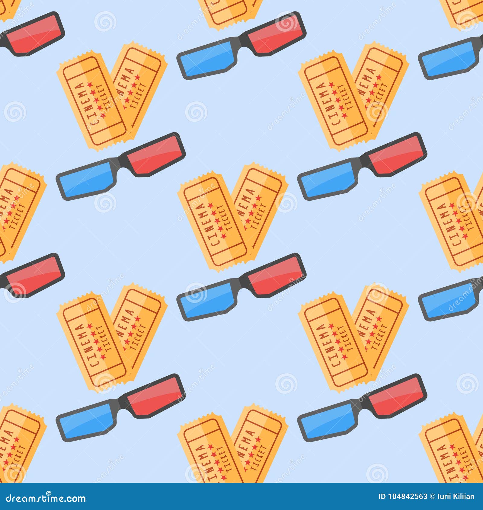 Seamless Pattern with Cinema Tickets and 3d Glasses Stock Vector ...